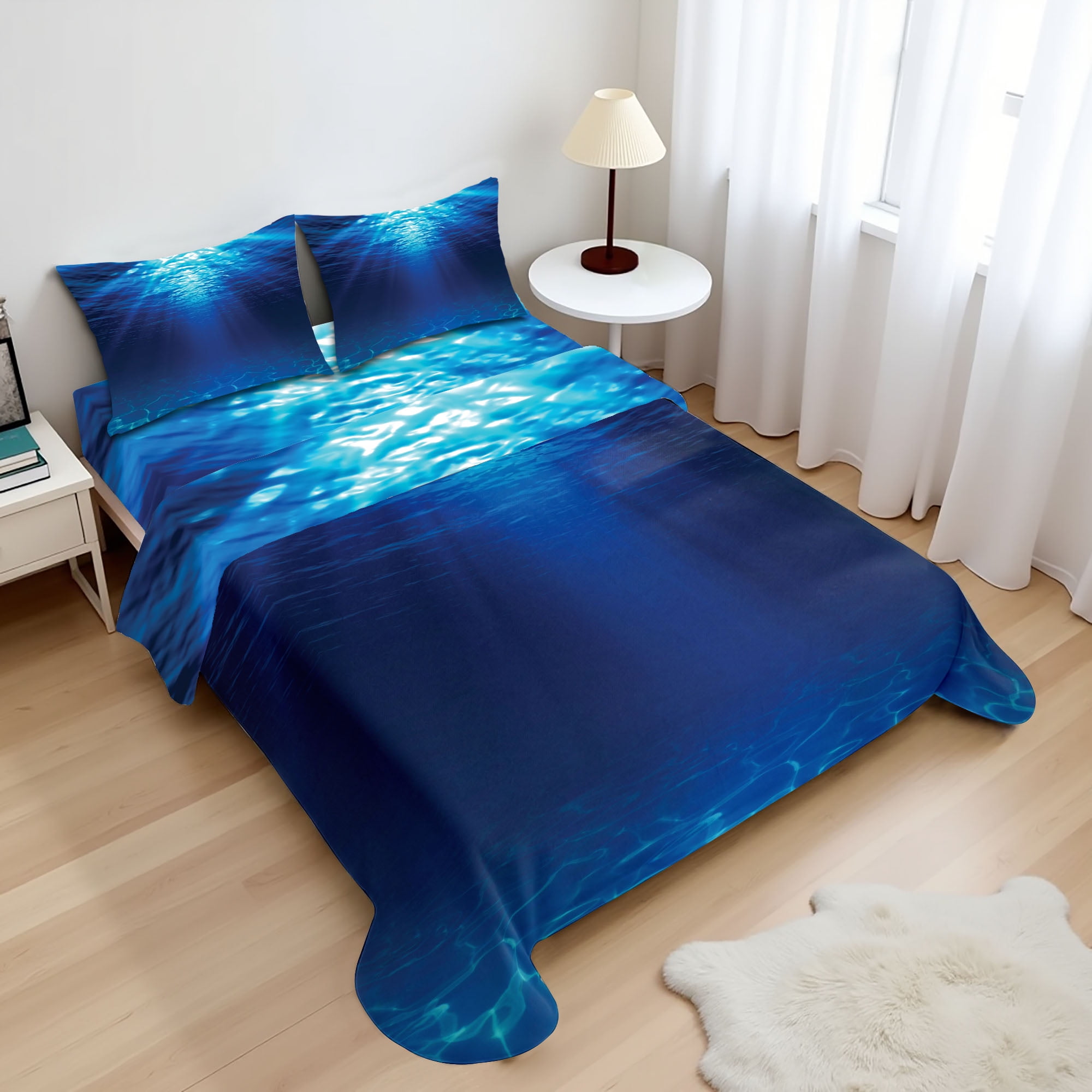 Ocean Sheet Set, Underwater View Sandy Seabed Aquatic Scenes Sunbeams ...