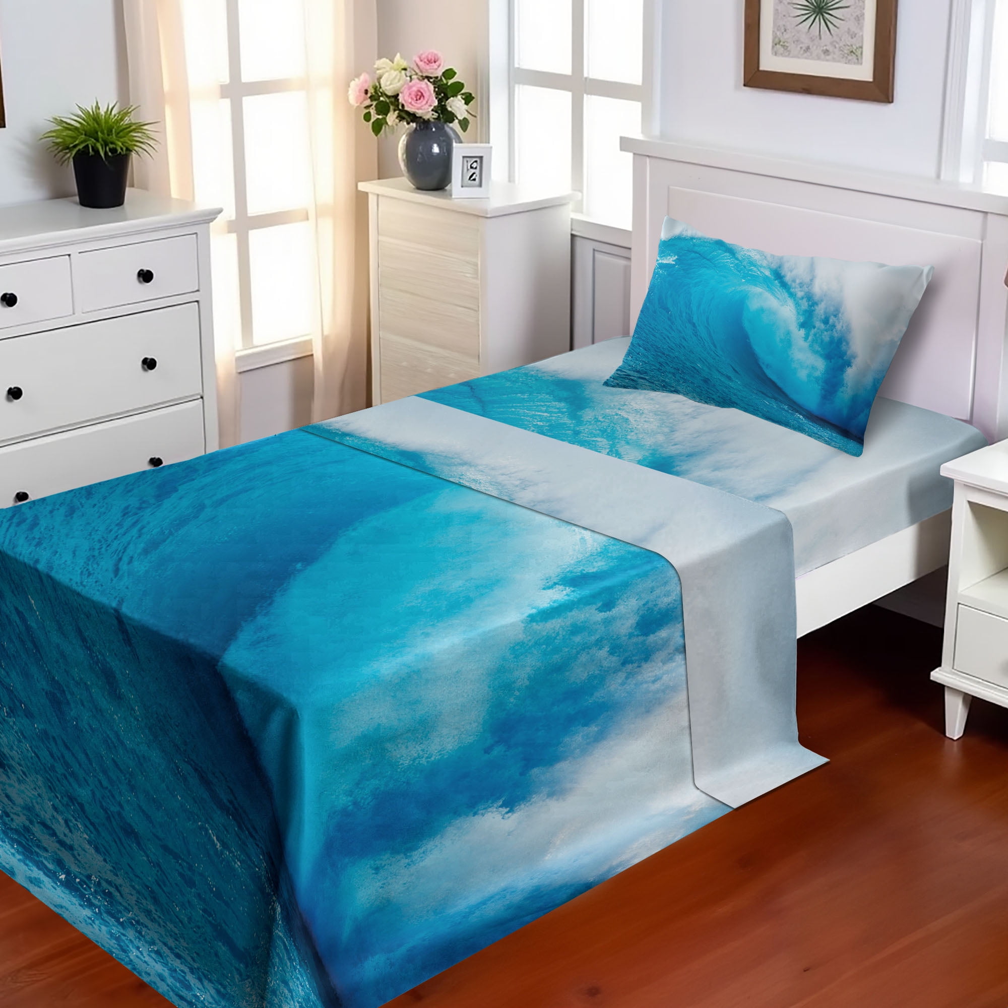 Ocean Sheet Set, Wavy Ocean Adventurous Surfing Extreme Water Sports ...