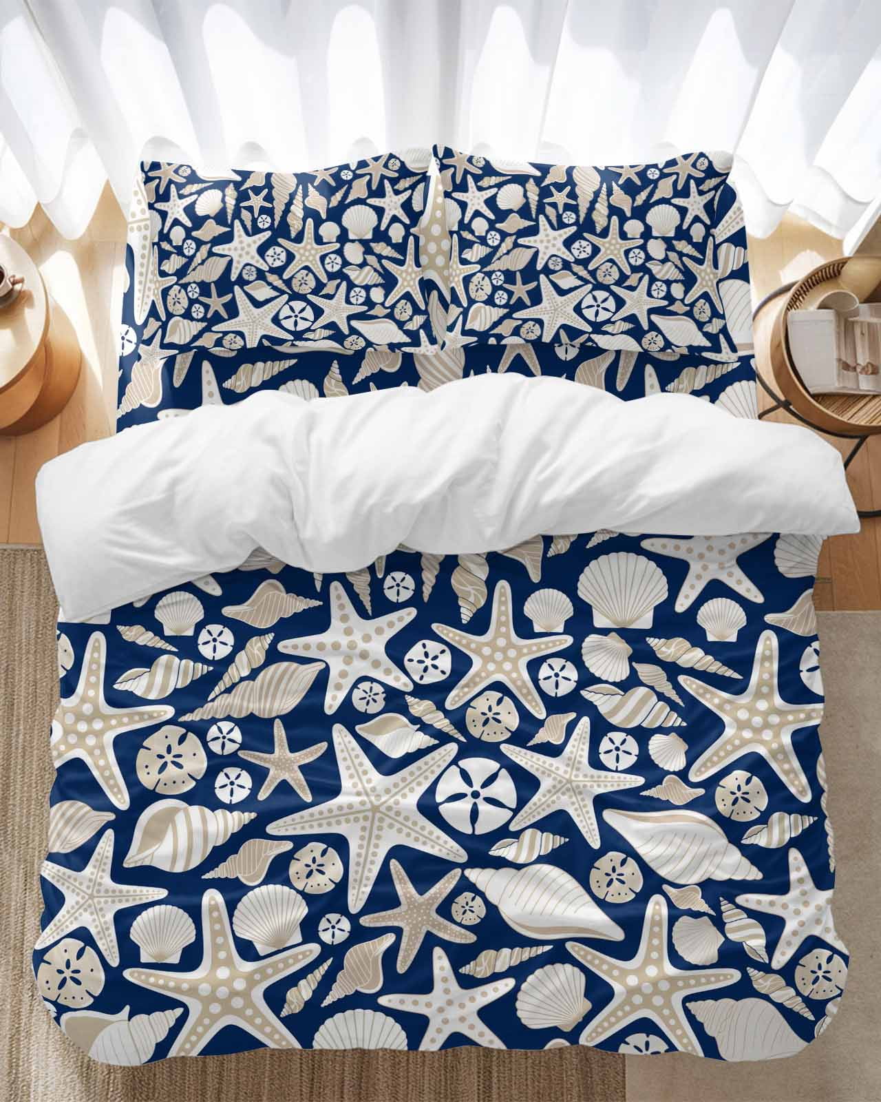Ocean Shell Bedding Duvet Cover Set King Size 4 Pieces Starfish Conch ...