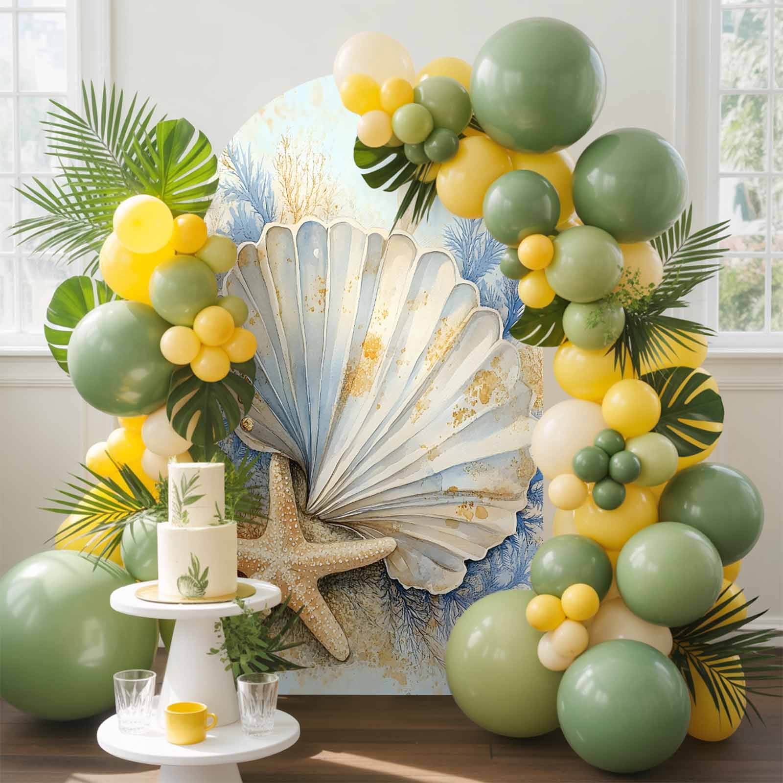 Ocean Shell Coral Arch Backdrop Cover, 7.2FT, Starfish Coastal Vintage ...