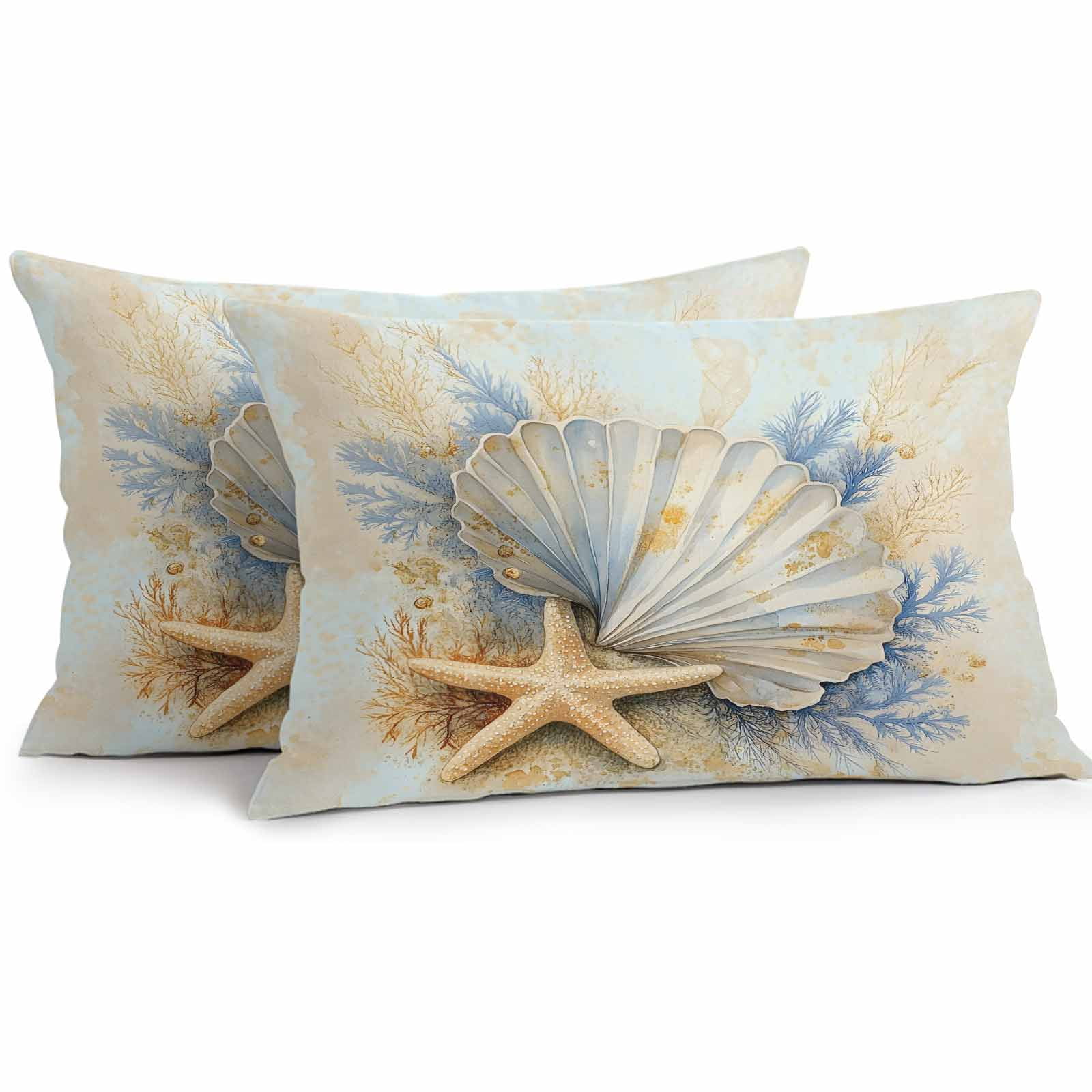 Ocean Shell Coral Outdoor Pillow Covers Pack of 2 Starfish Coastal ...