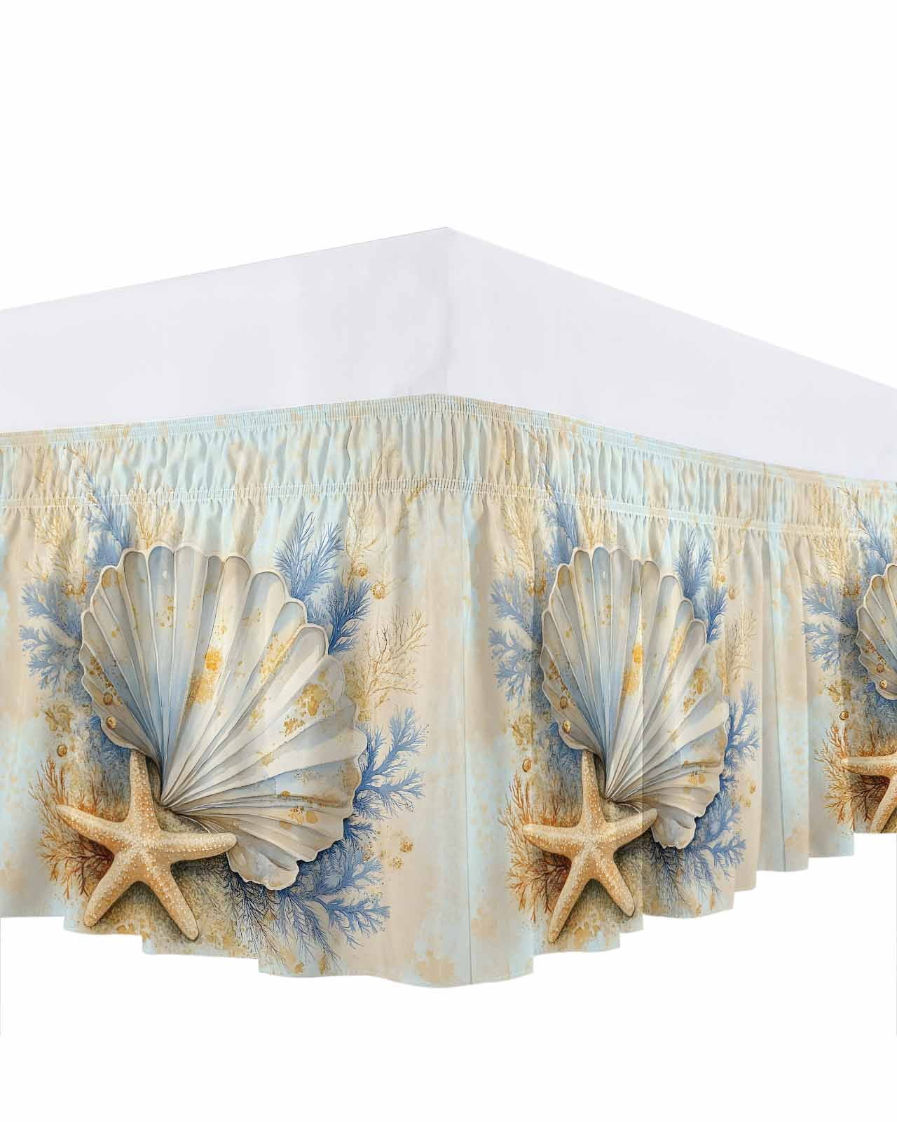 Ocean Shell Coral Ruffle Bed Skirt King Size Starfish Coastal ...