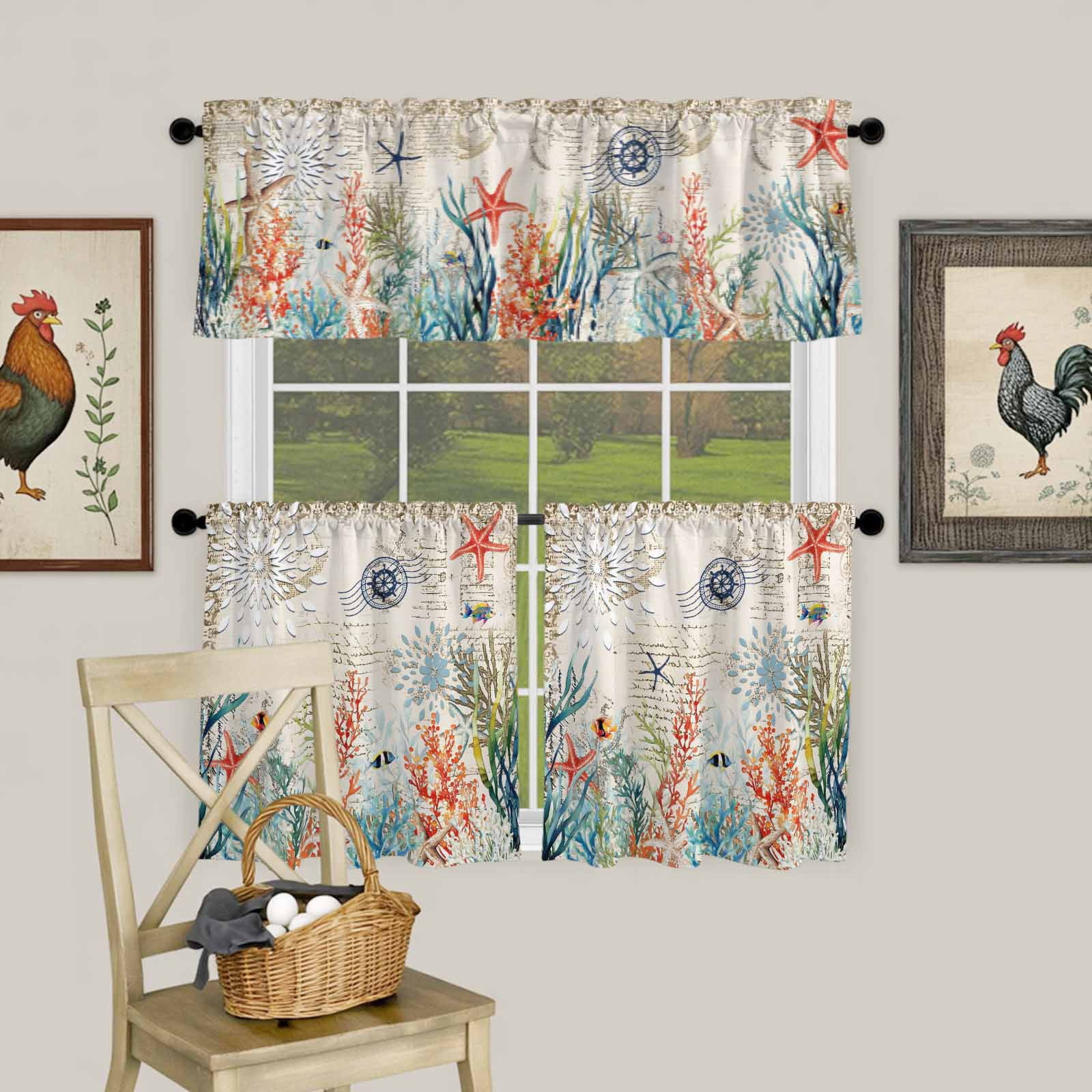 Ocean Shell Coral Starfish on Letter Curtain Tier and Valance Set 3 ...