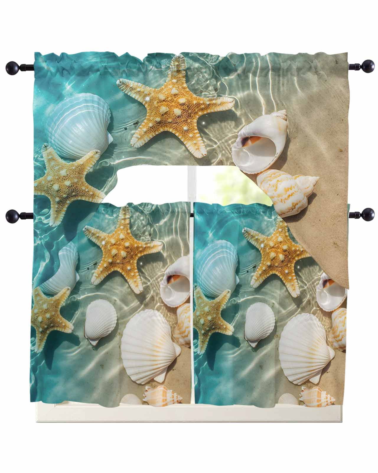 Ocean Shell Kitchen Curtains Sets 24 Inch Length with Valance, Beach ...