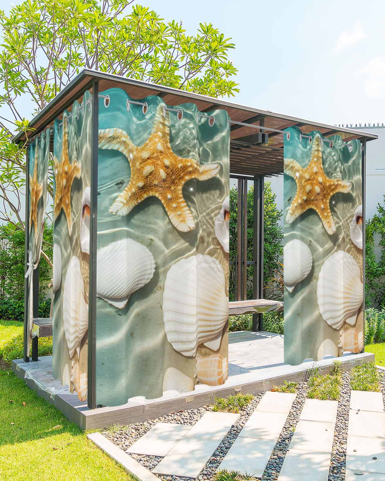 Ocean Shell Outdoor Curtains for Patio Waterproof, Beach Starfish Sea ...