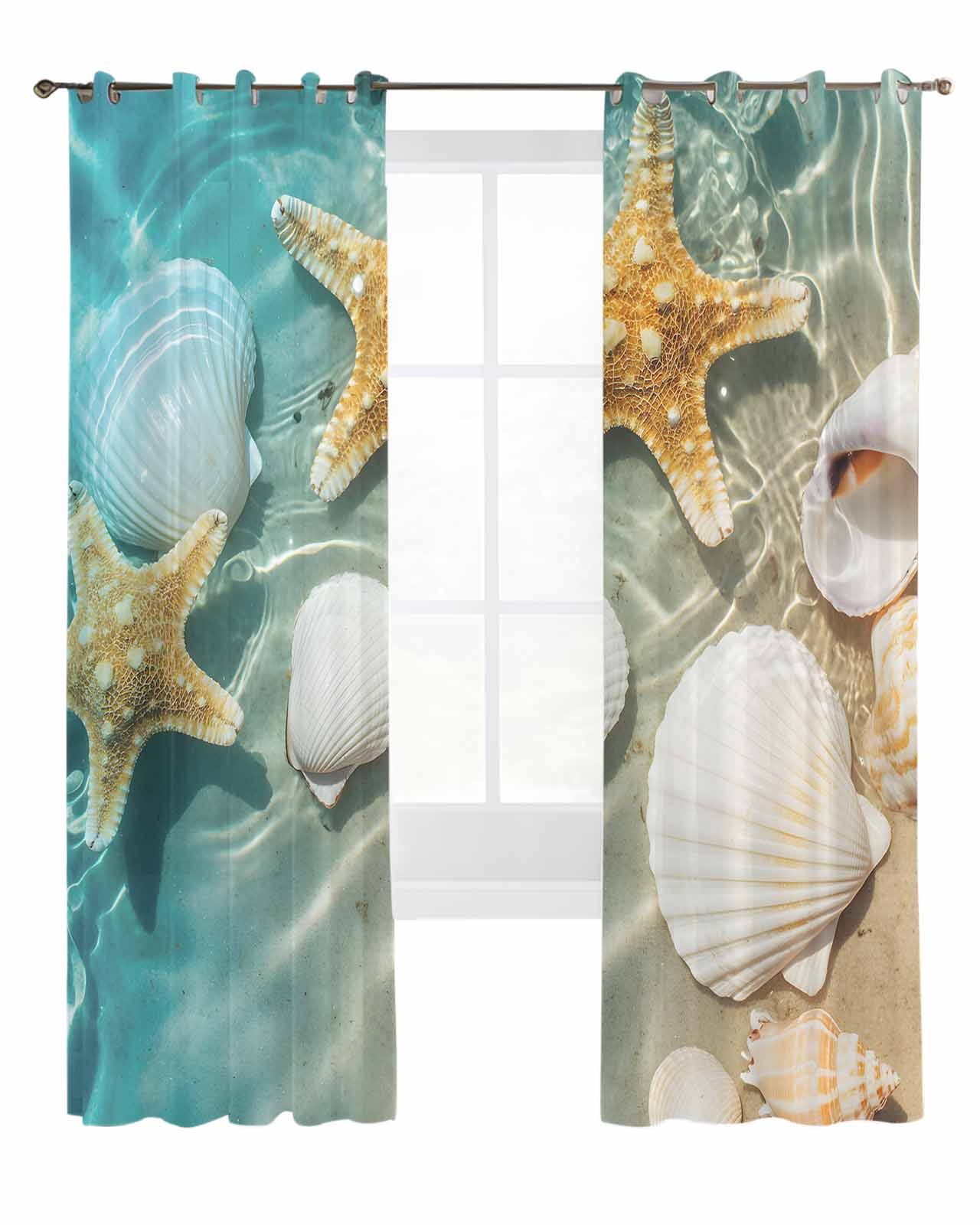 Ocean Shell Sheer Curtains 72 Inch Length 2 Panels Beach Starfish Sea ...