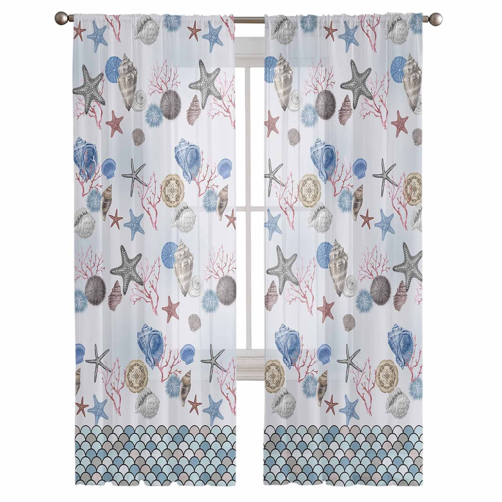 Ocean Shell Star Fish Scales Sheer Voile Curtain for Living Room ...