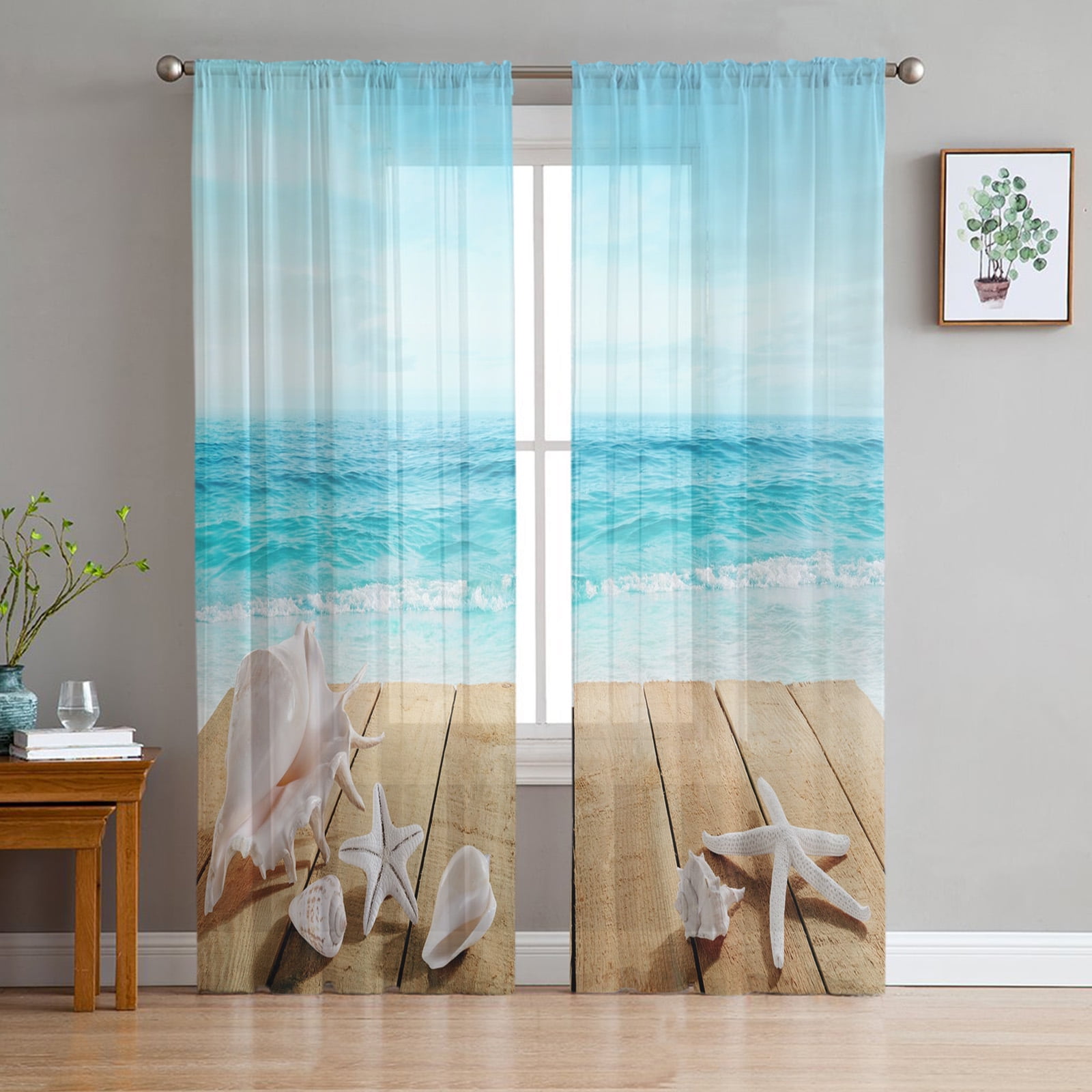 Ocean Shell Star Wave Tulle Curtains for Living Room Bedroom ration ...