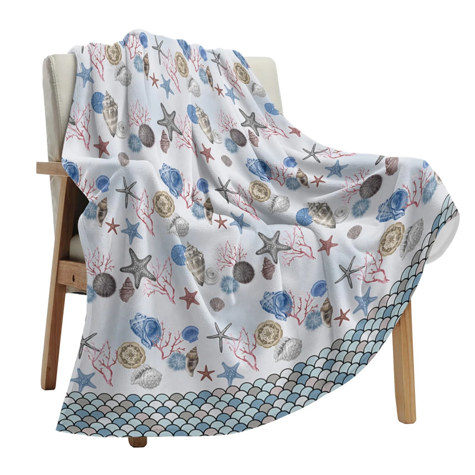 Ocean Shell StarFish Scales Throws Blankets for Sofa Bed Winter Soft ...