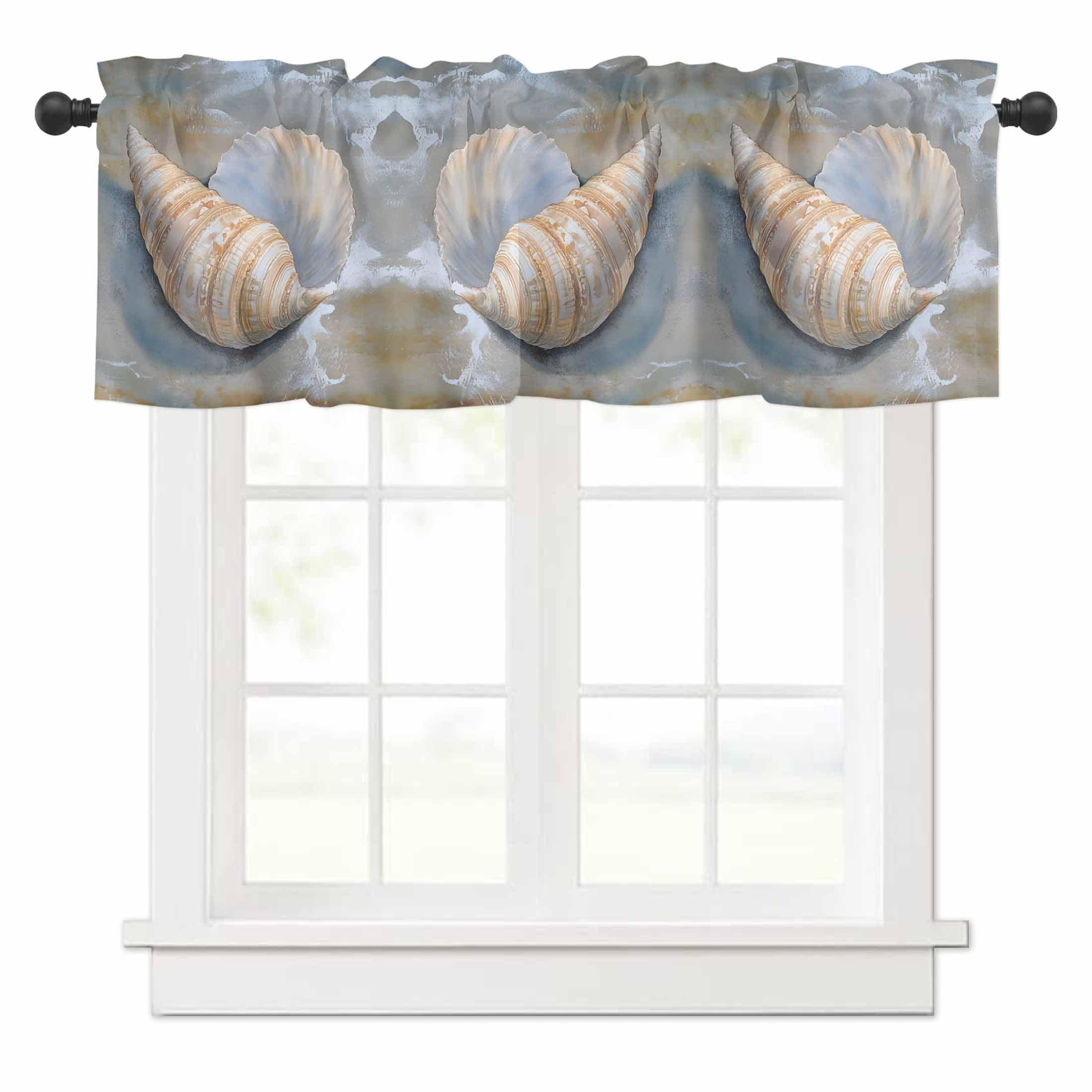 Ocean Shell Valances for Windows Coastal Spray Rod Pocket Curtain ...