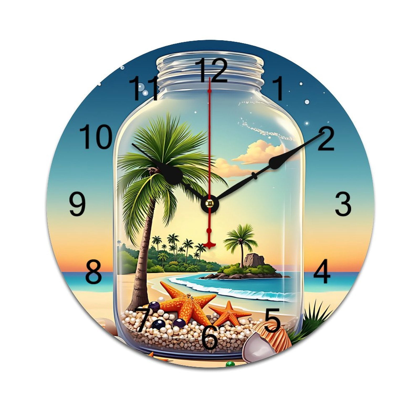 Ocean Shells And Starfish Bedroom Wall Clock Large Modern Kitchen ...