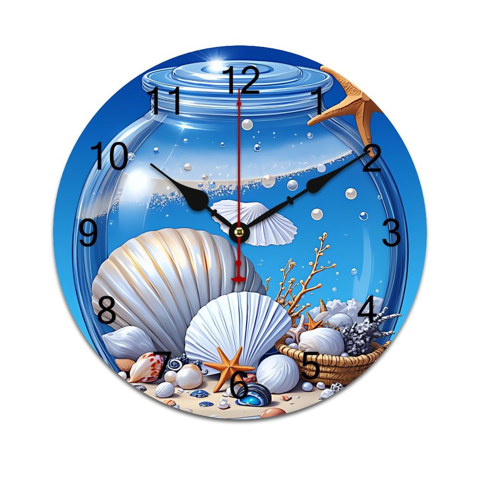 Ocean Shells And Starfish Bedroom Wall Clock Large Modern Kitchen ...