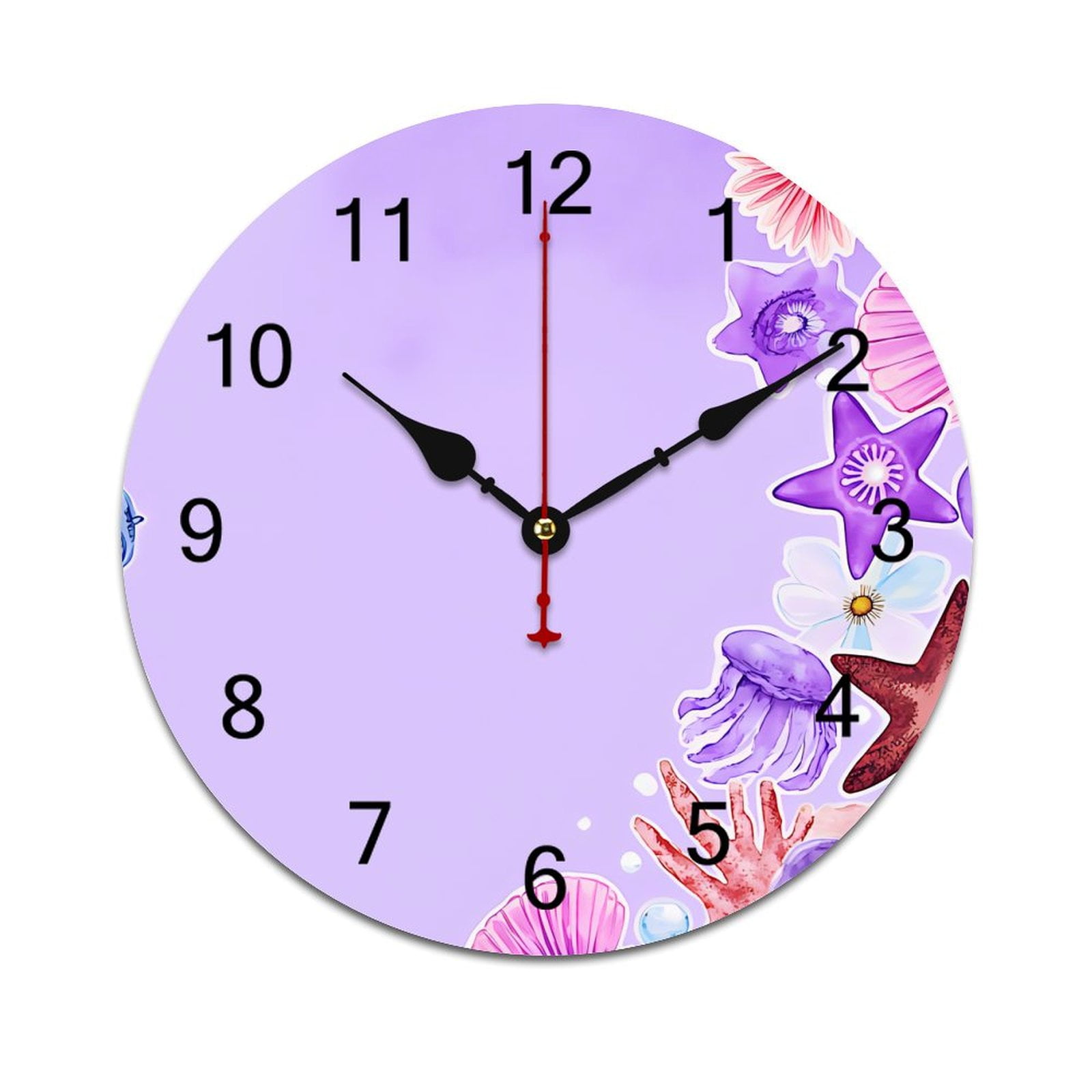 Ocean Shells And Starfish Printed Silent Wall Clock Round Kitchen Clock ...