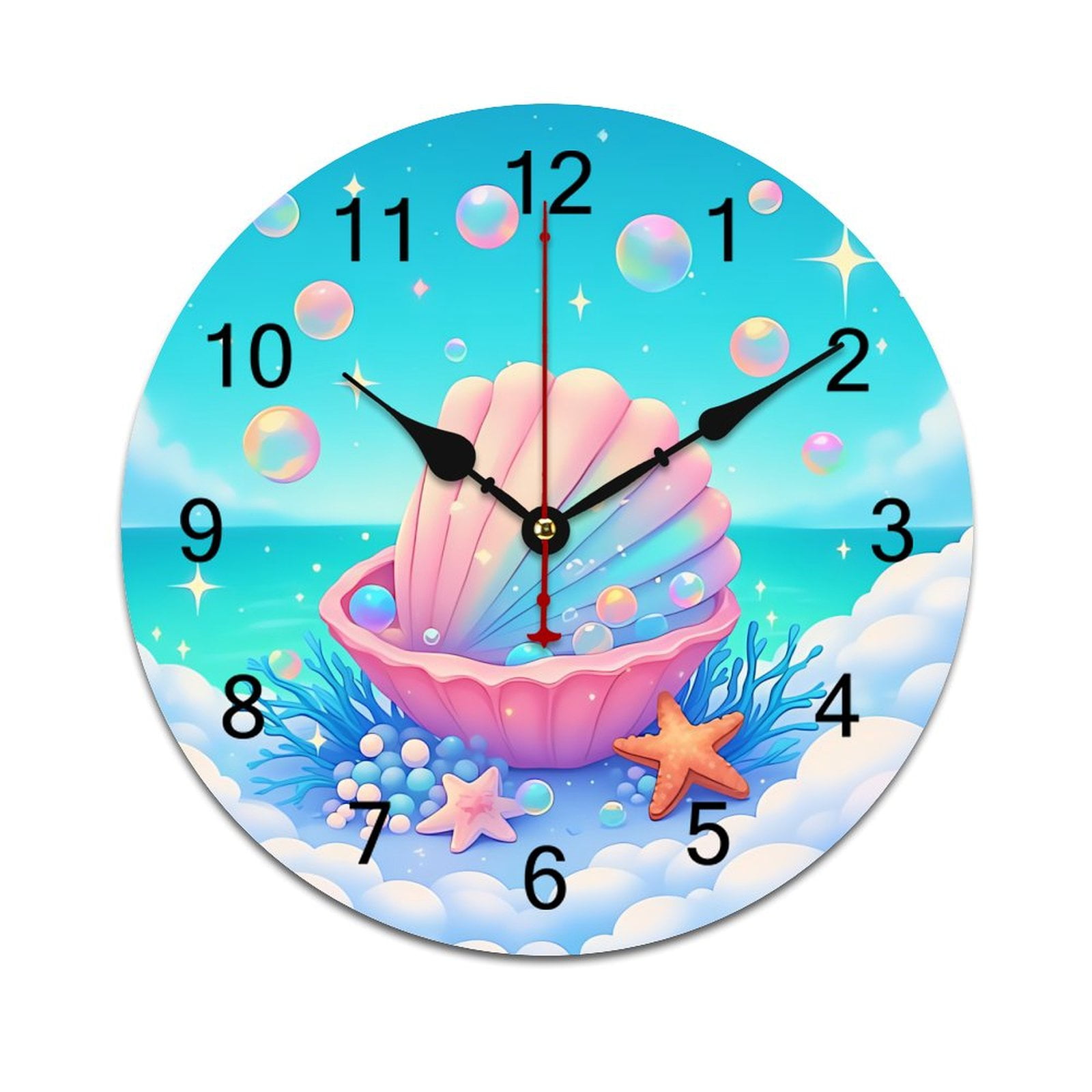 Ocean Shells And Starfish Time Decorative Wall Clocks Round Large Wall ...
