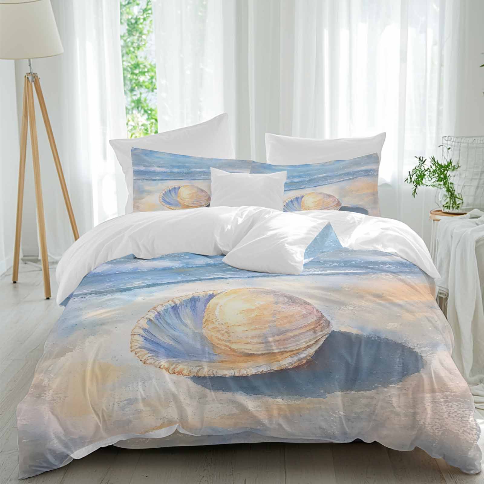 Ocean Shells Duvet Cover Set Full Size Summer Beach Coastal Vintage ...