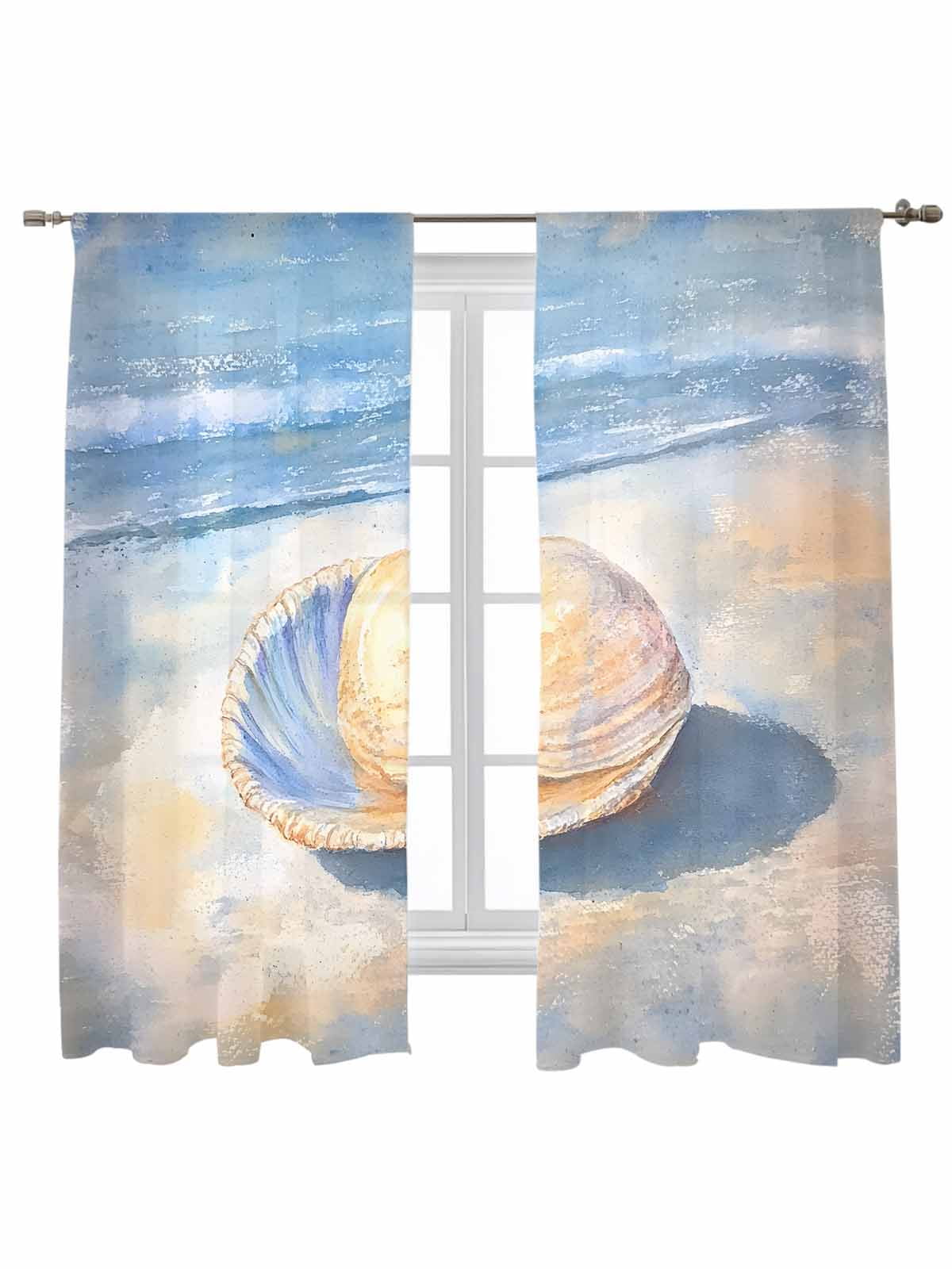 Ocean Shells Sheer Curtains 2 Panels Set Summer Beach Coastal Vintage ...