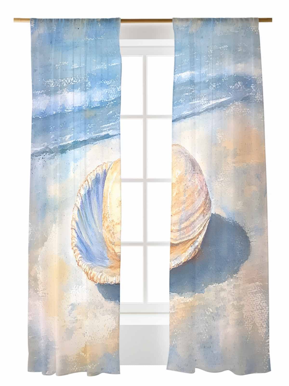 Ocean Shells Sheer Curtains 2 Panels Set Summer Beach Coastal Vintage ...