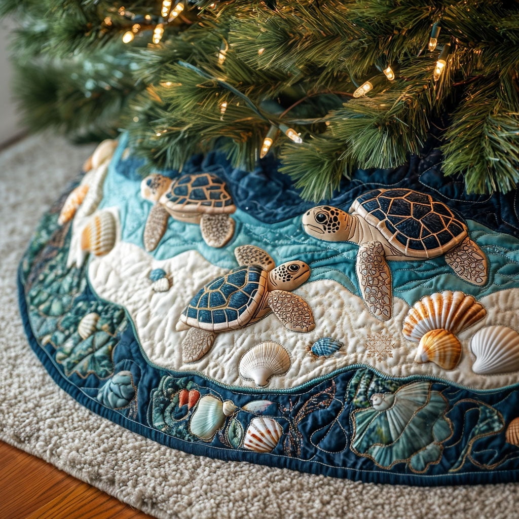 Ocean Shores Turtle Quilted Christmas Tree Skirt, 35.4 Inch Christmas ...