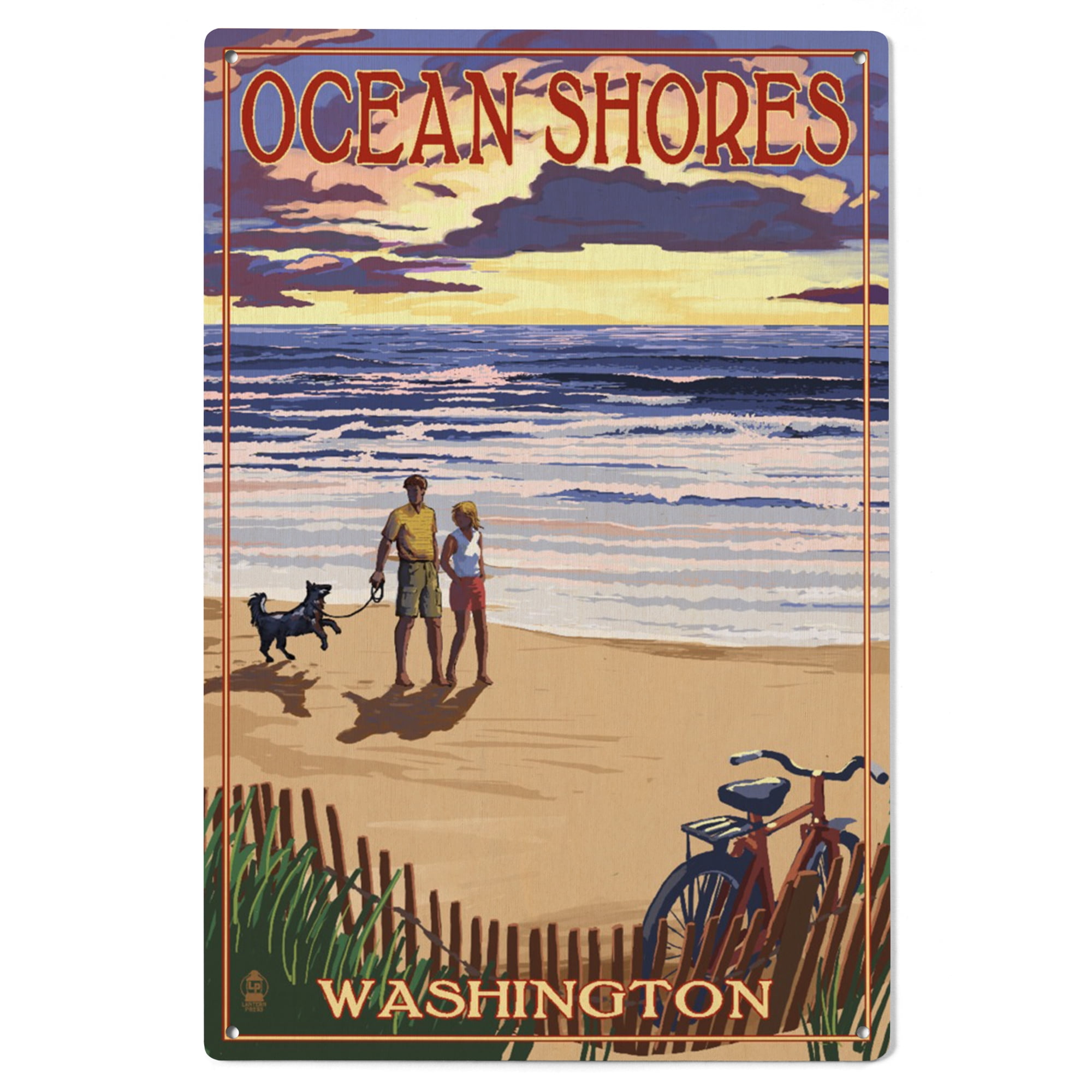 Ocean Shores, Washington, Beach and Sunset Birch Wood Wall Sign (6x9 ...