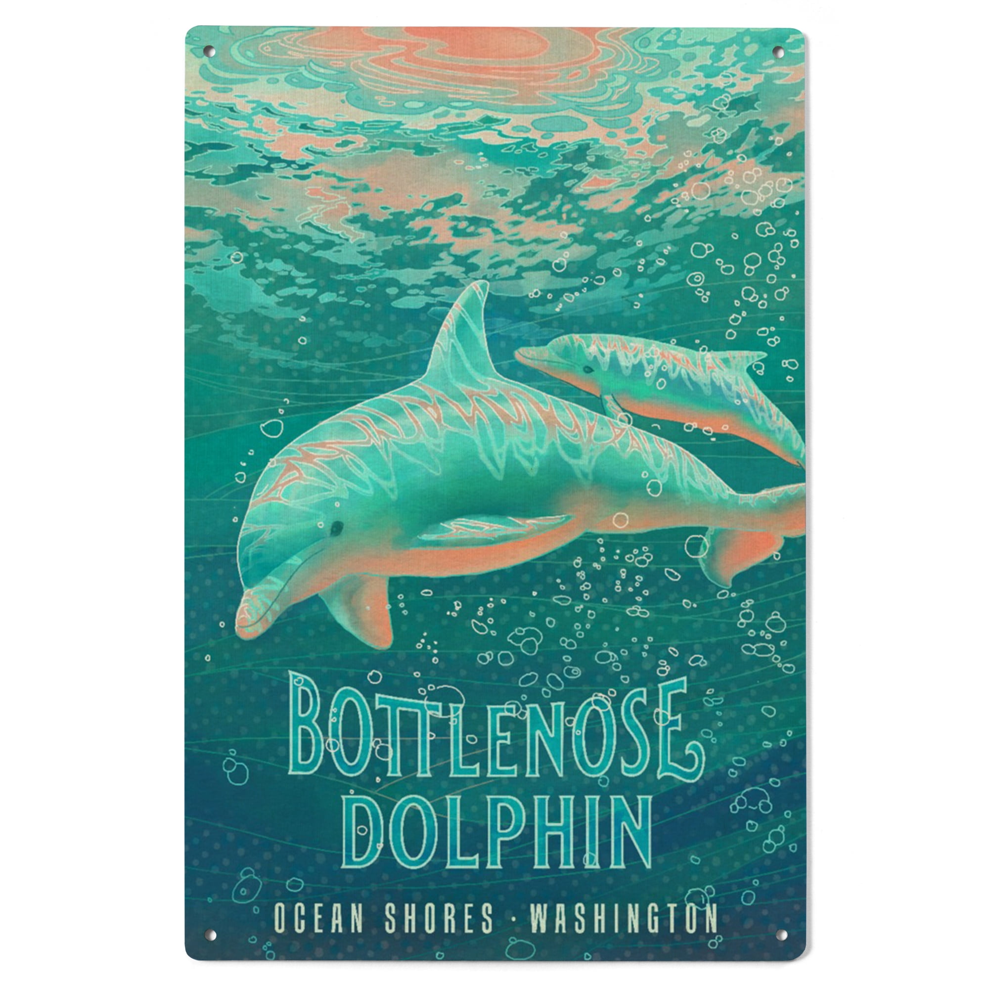 Ocean Shores, Washington, Fluid Linework, Bottlenose Dolphin Birch Wood ...