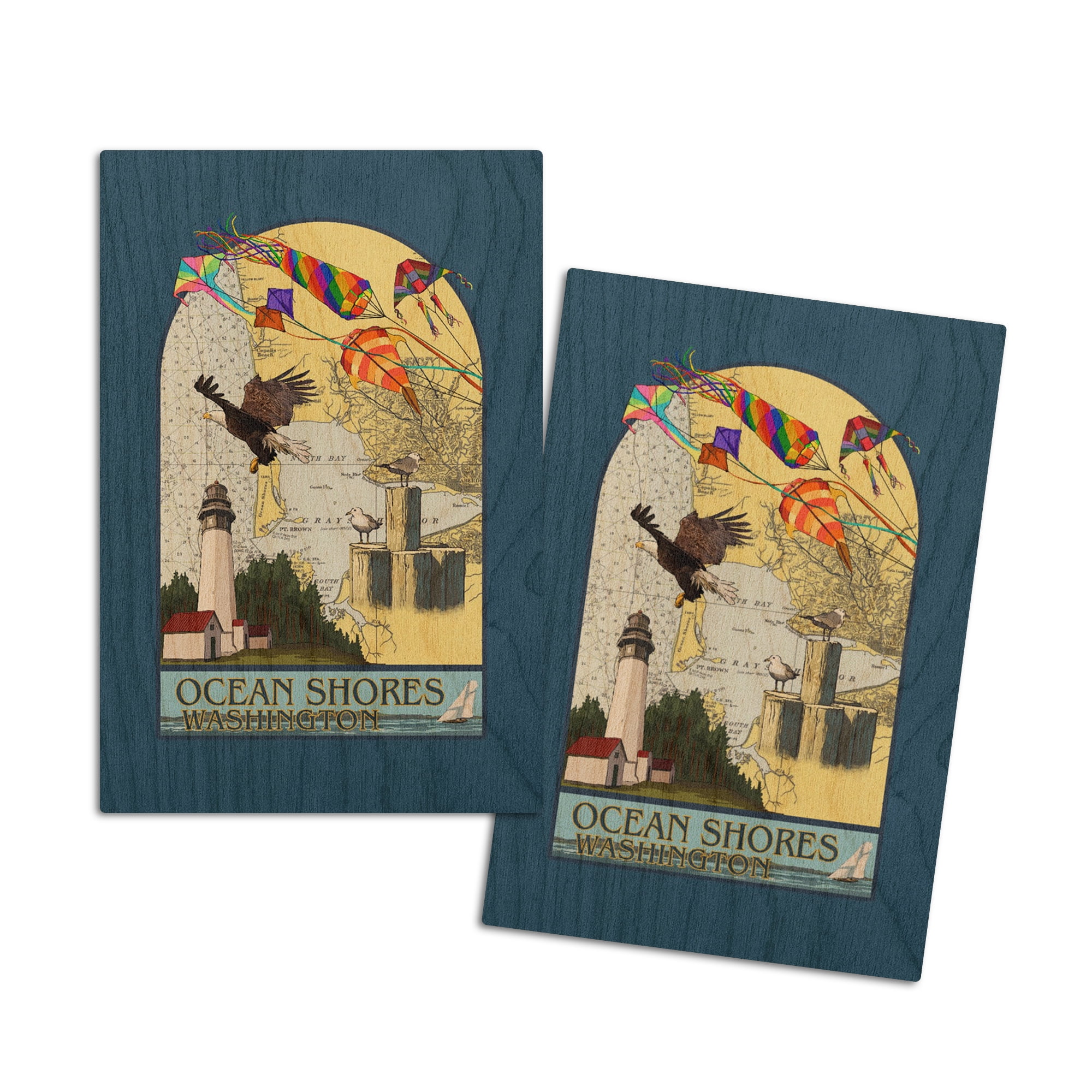 Ocean Shores, Washington, Nautical Chart, Contour (4x6 Birch Wood ...