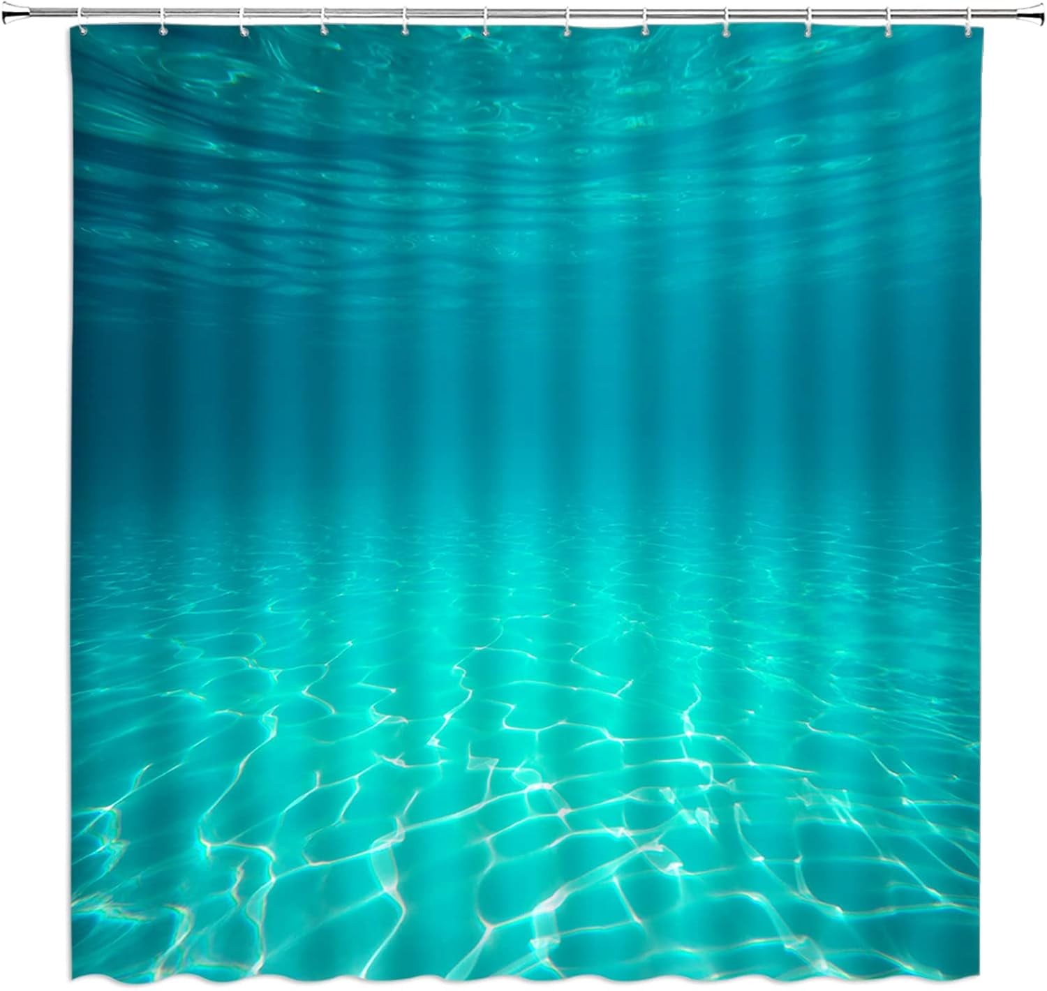 Ocean Shower Curtain Huge Wave Aqua Summer Tropical Blue White Windy Sea Fabric Bathroom ...