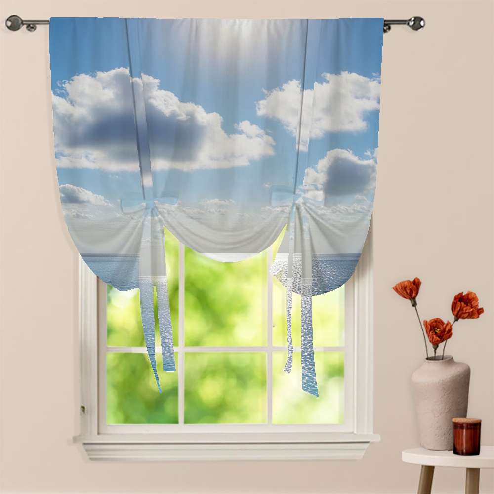 Ocean Sky Clouds Glitter Window Curtain for Living Room Roman Curtain ...