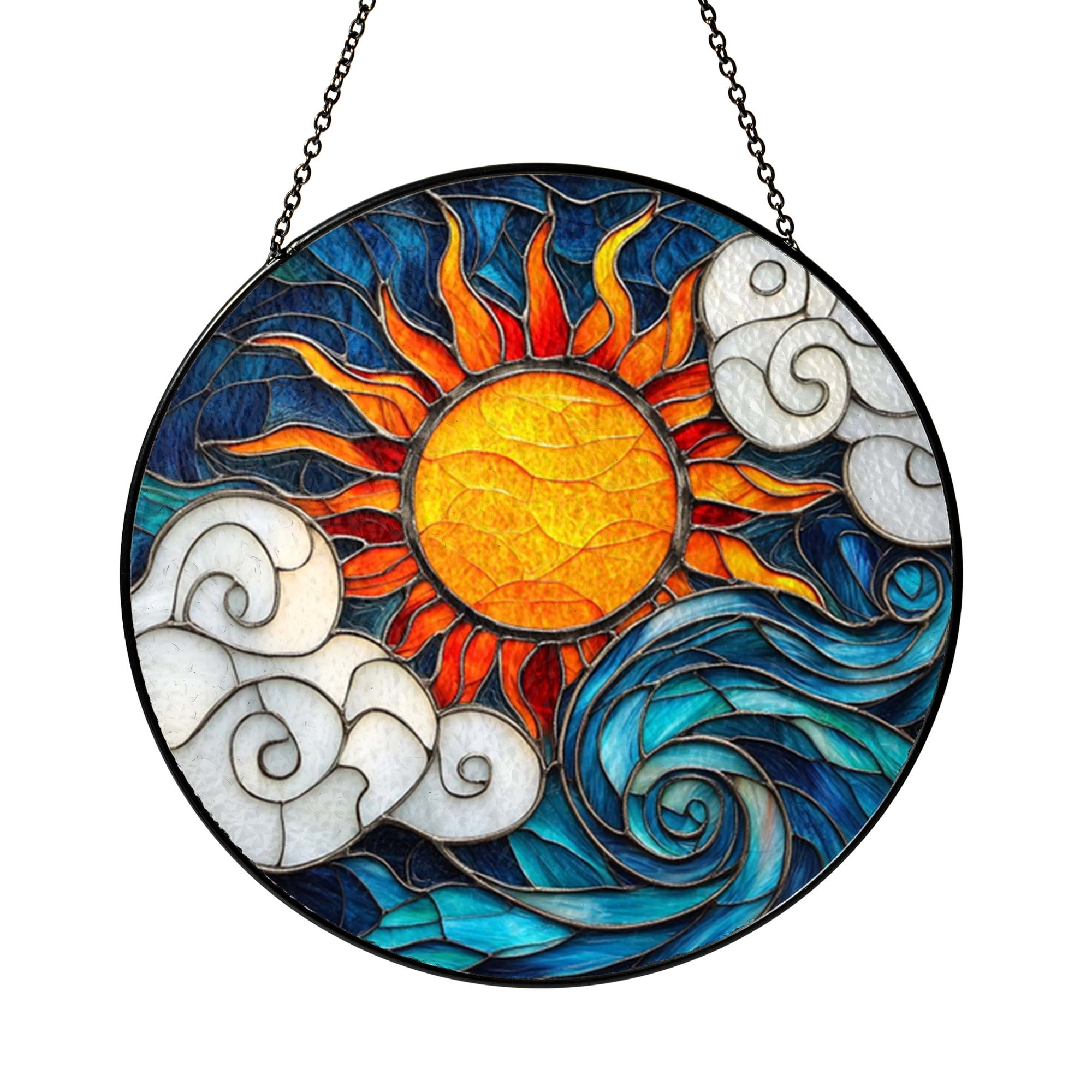 Ocean Sky Scene Stained Glass Style Window Hanging2001 - Walmart.com