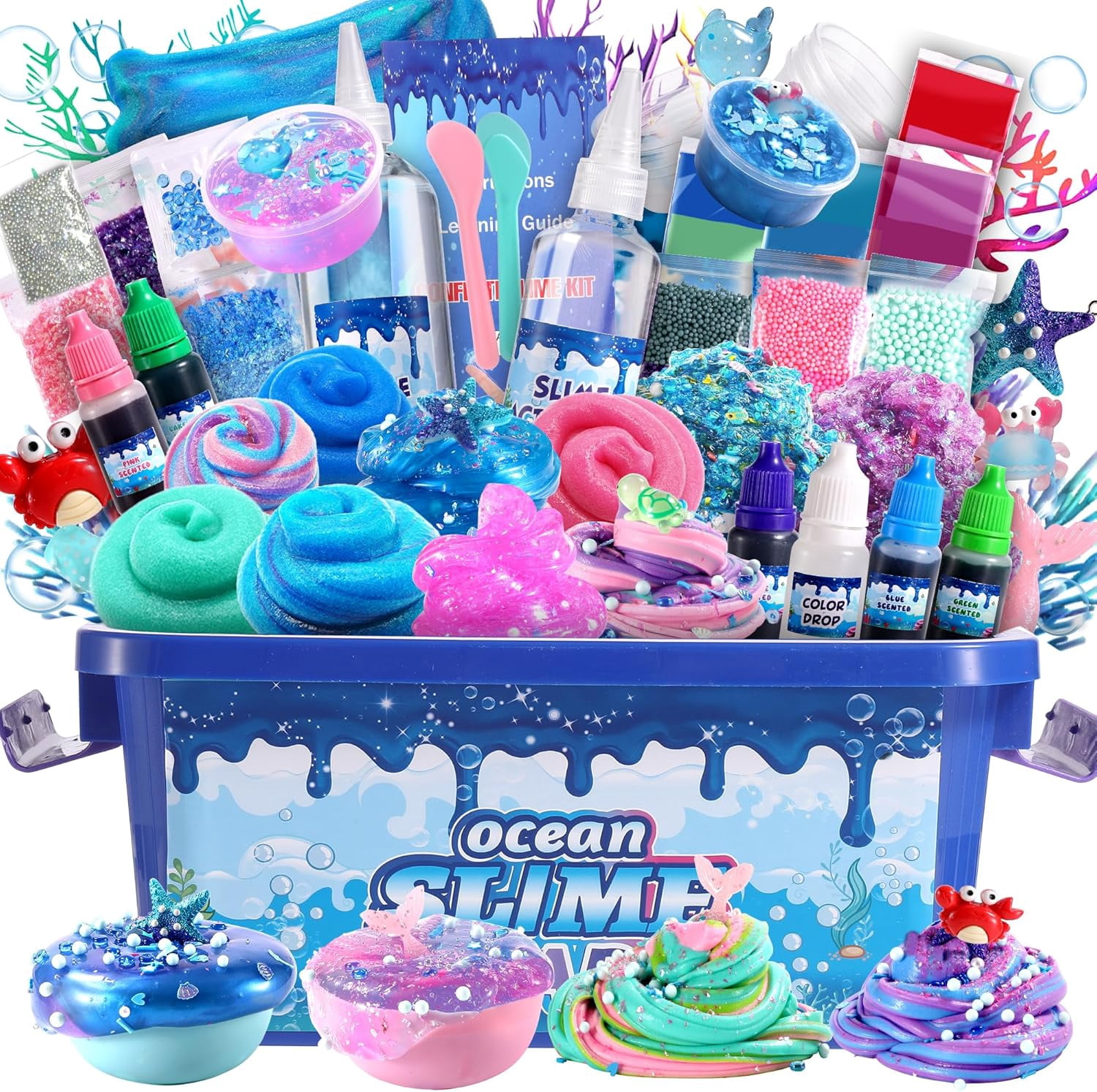 Ocean Slime Kit For Kids, Large Non-Sticky Soft Sludge And Metallic ...