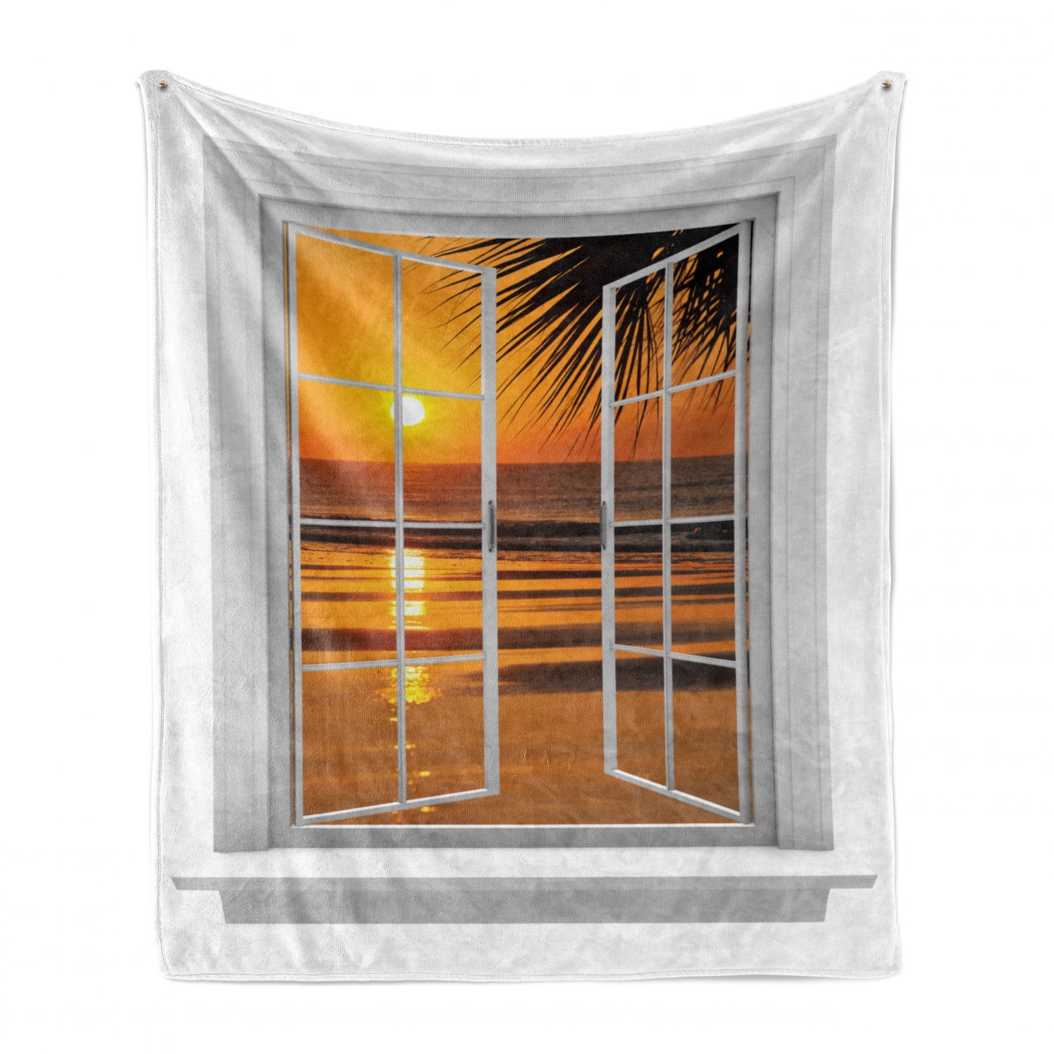Ocean Soft Flannel Fleece Throw Blanket, Open Window a Sunset View Sky ...
