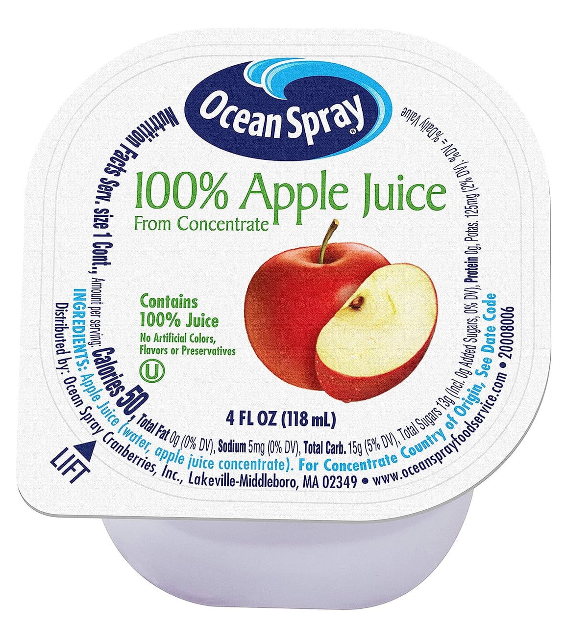 Ocean Spray Low Sugar 100% Apple Juice Cups, Fruit Grocery Food, 4 ...