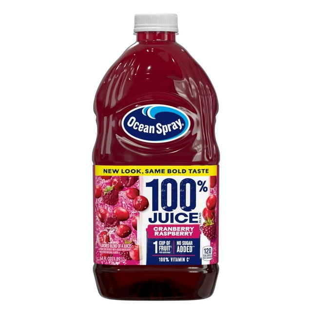 Ocean Spray 100% Juice Cranberry Raspberry Juice Blend, 64 Fl Oz Bottle ...