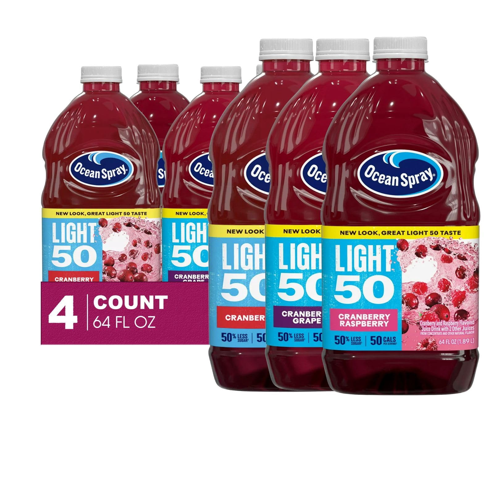 Ocean Spray Collection LIGHT 4-Pack of 50% Less Sugar Juice Drink 64 fl ...