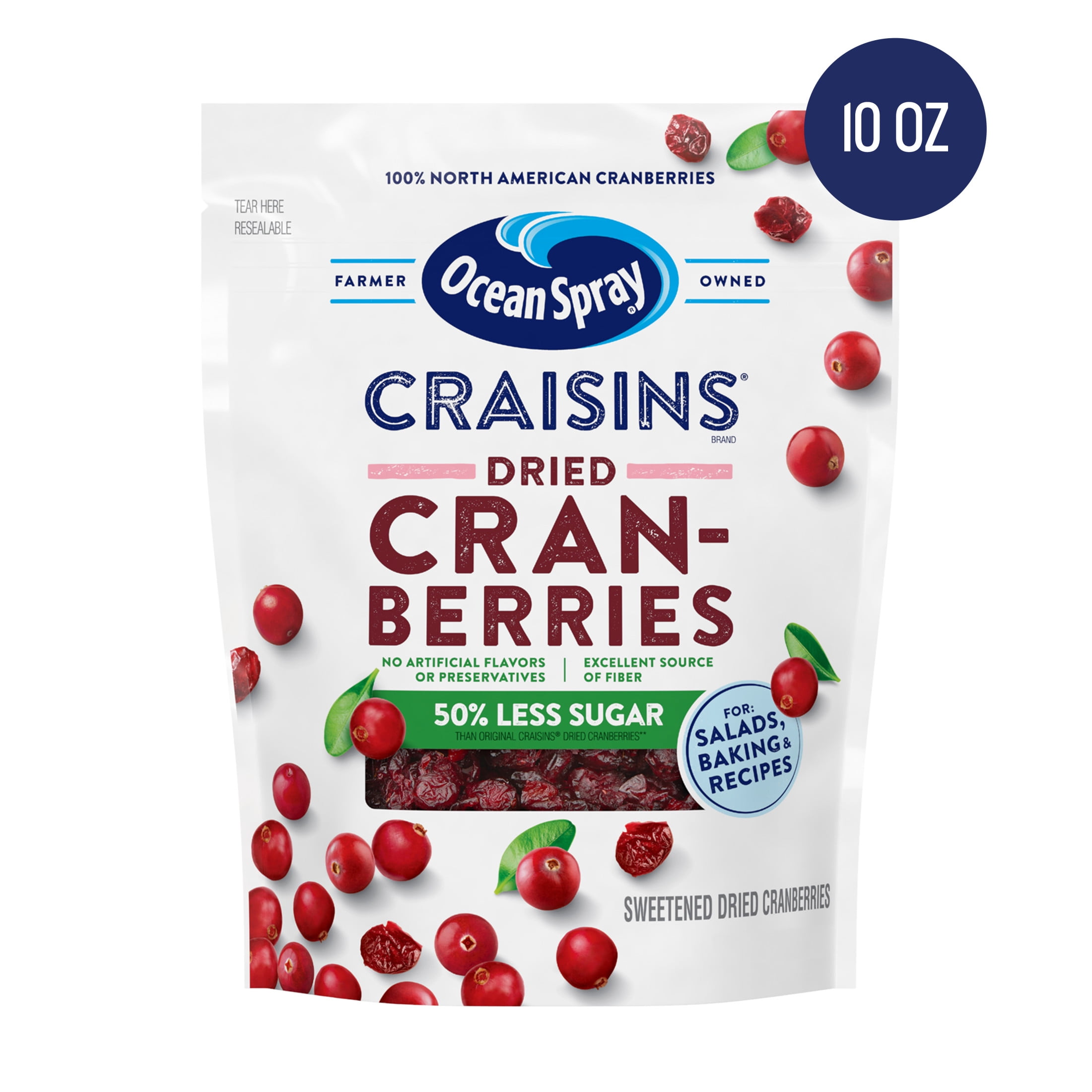 Ocean Spray Craisins 50% Less Sugar Dried Cranberries, 10 oz Resealable ...