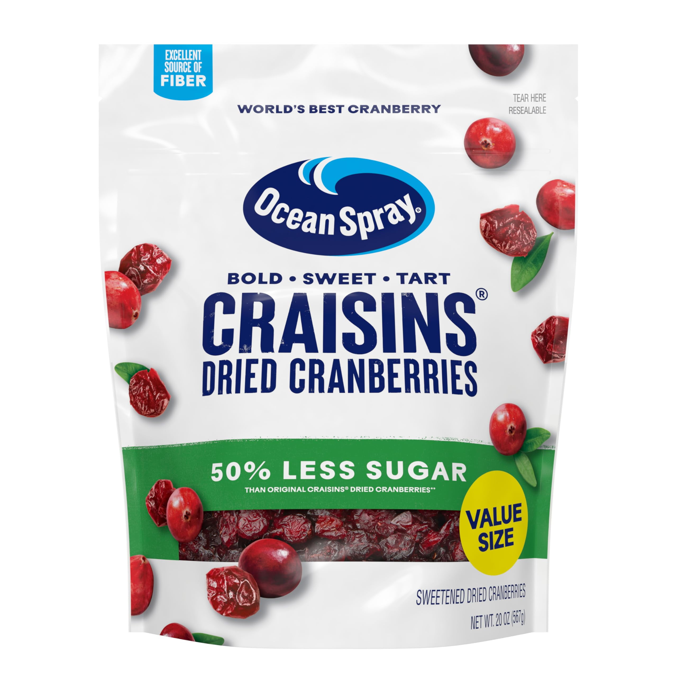 Ocean Spray Craisins Dried Cranberries, HYZ01 Reduced Sugar, 20 Ounce ...