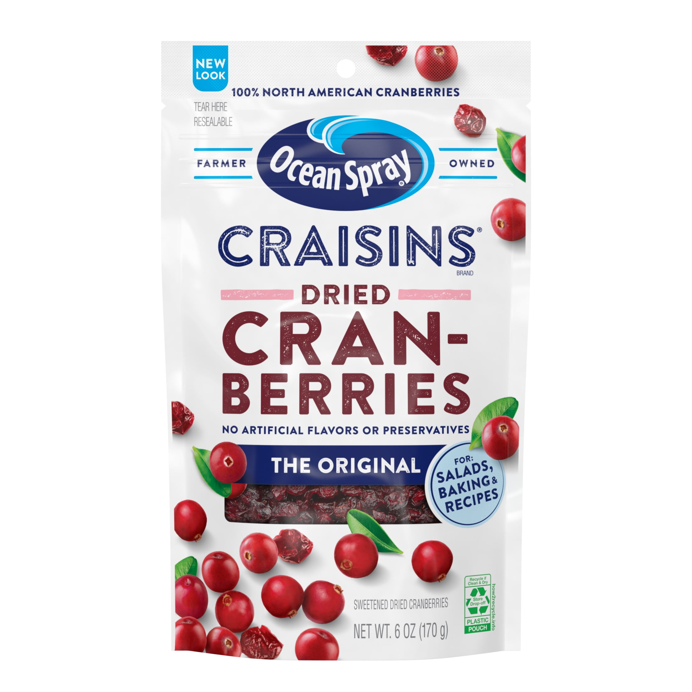 Ocean Spray Craisins Dried Cranberries, Original, 6 oz Resealable Pouch ...
