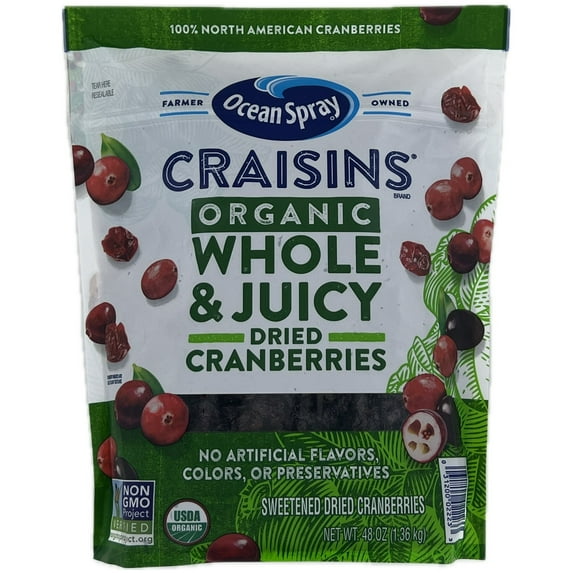 Ocean Spray Craisins, Organic Whole & Juicy Dried Cranberries, 48 Ounce ...