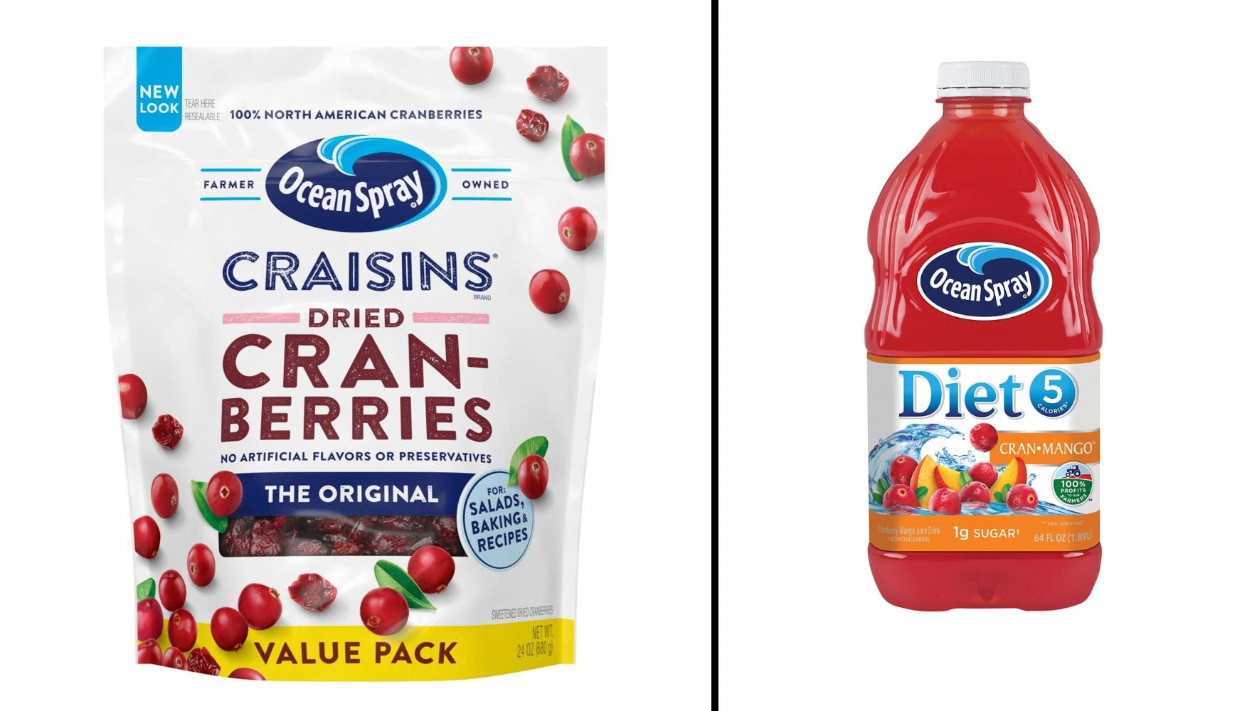 Ocean Spray Craisins Original 24 Oz Value Pack & Diet Cran-Mango Juice ...