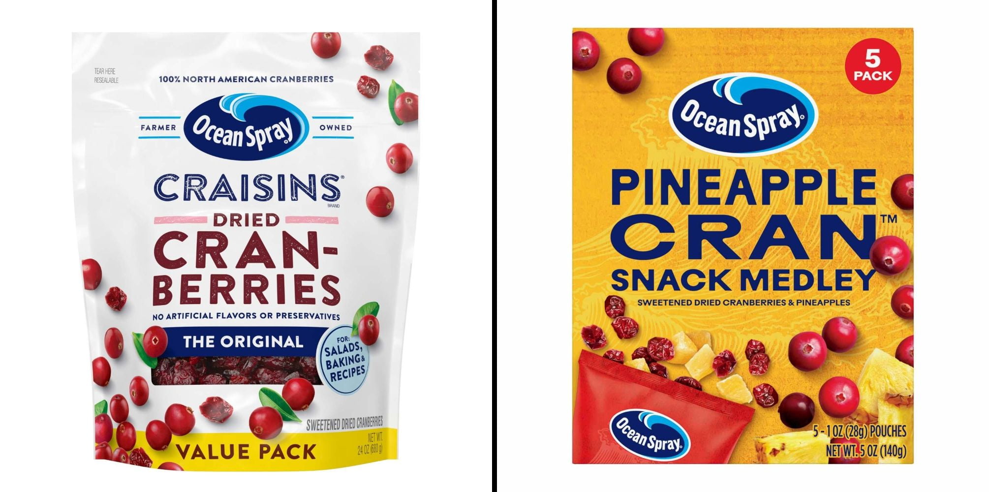 Ocean Spray Craisins Original Dried Cranberries 24 oz & Pineapple Cran ...
