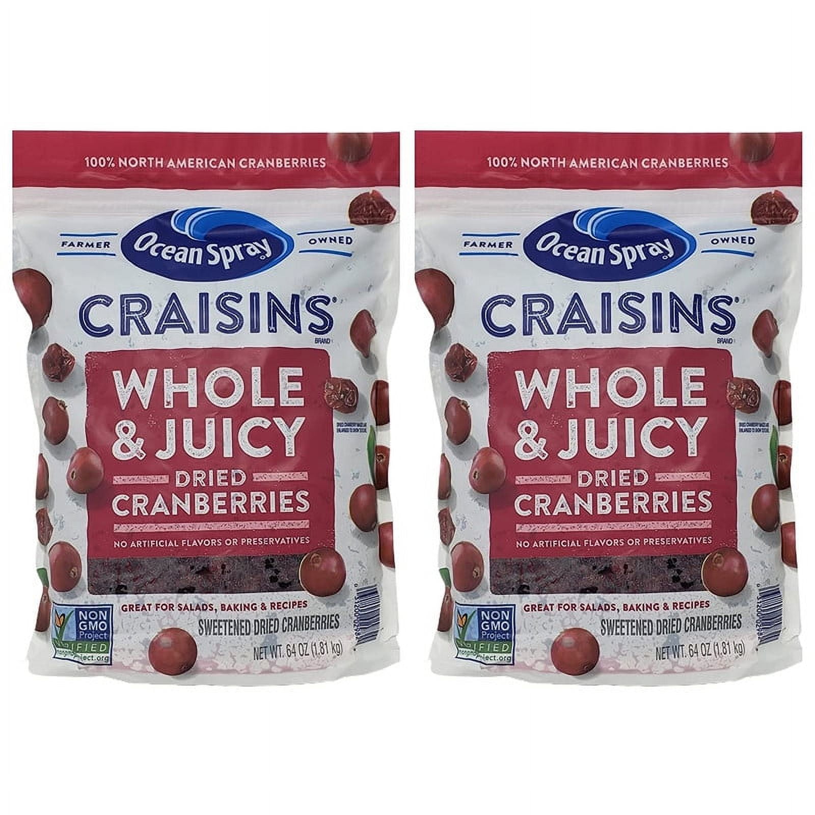 Ocean Spray Craisins Whole Dried Cranberries, 64 oz each bag. Pack of 2 ...