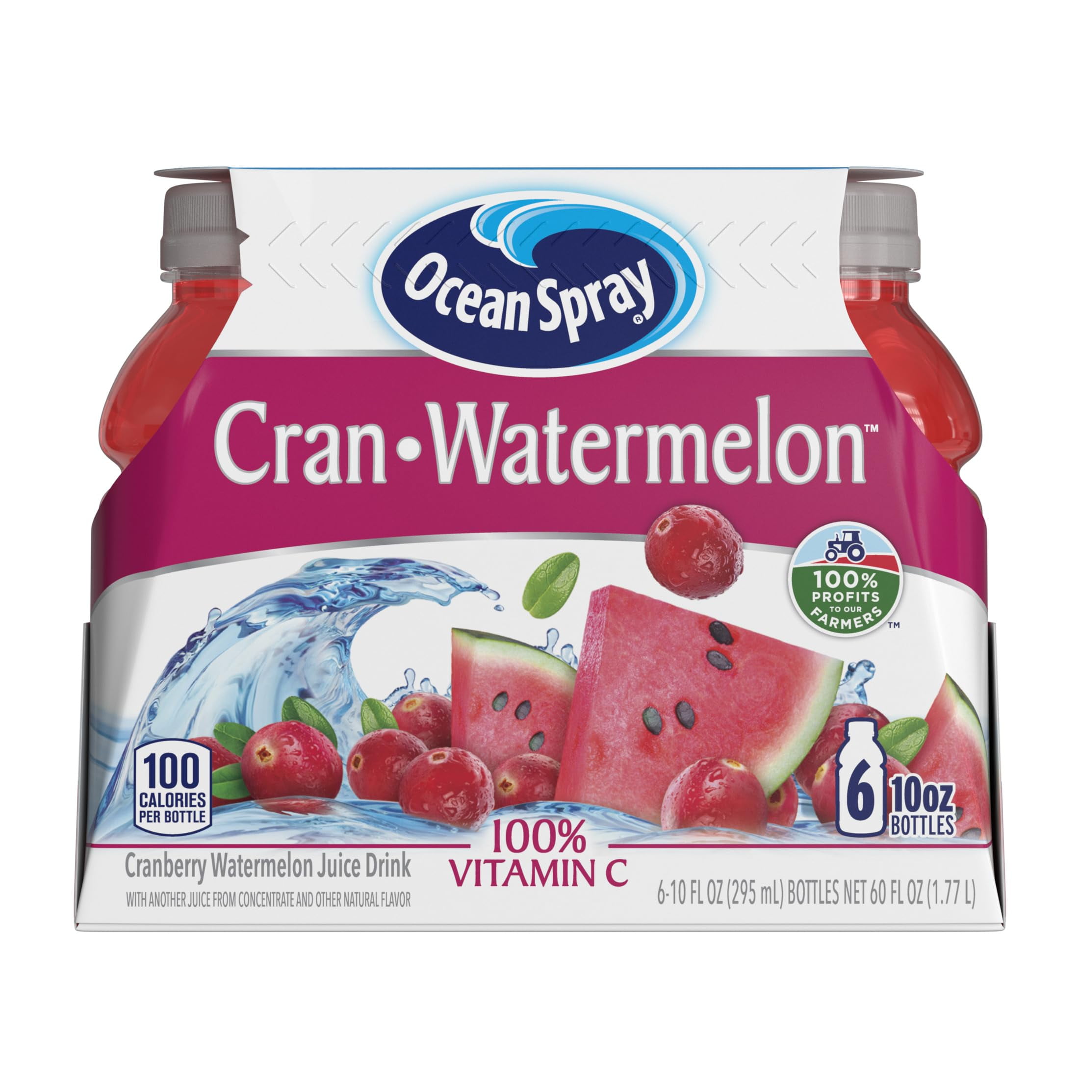 Ocean Spray Cran Watermelon Juice, 10 Oz Bottles, 6 Pack, 100 Calories ...