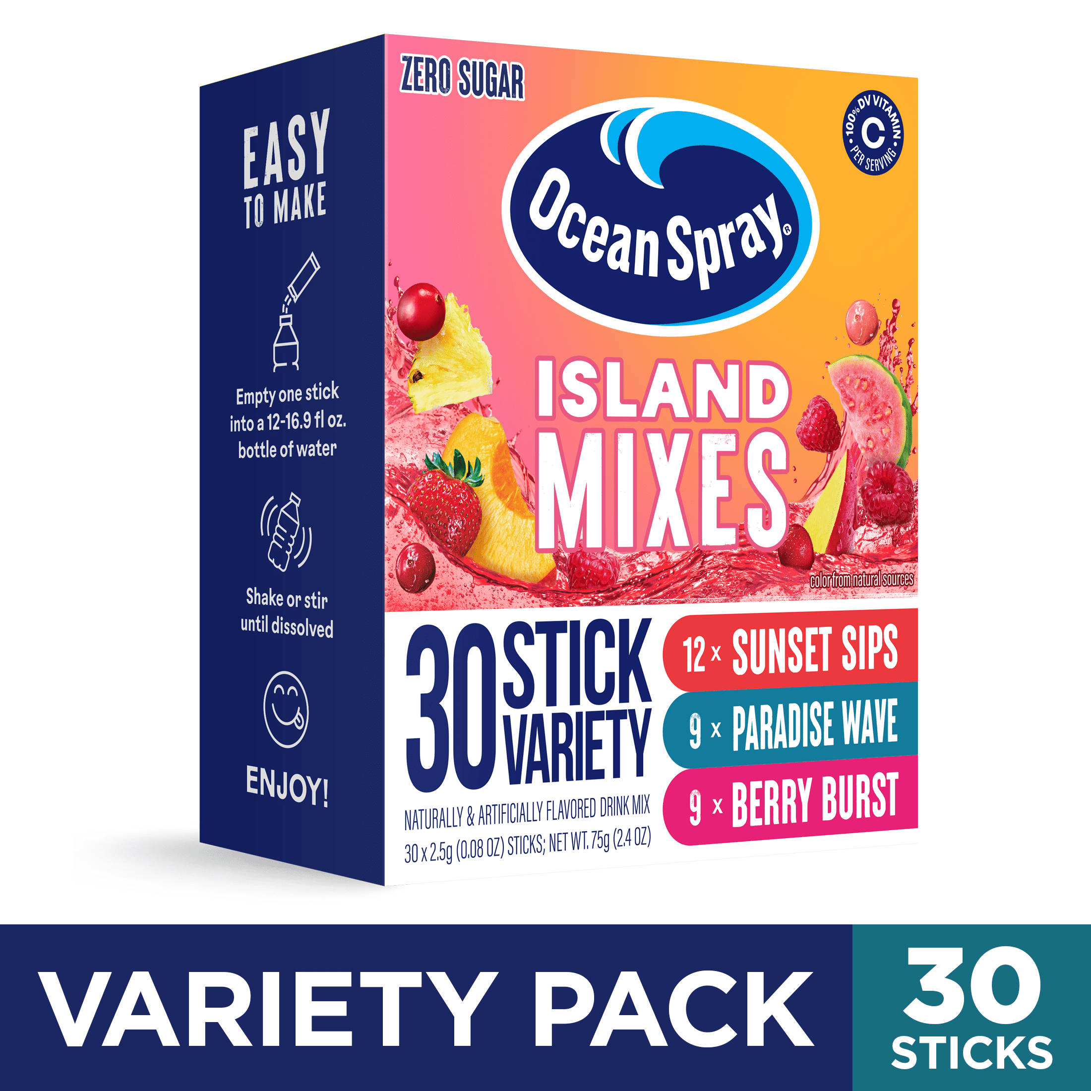 Ocean Spray Powder Drink Mix Variety Pack, Island Mix, Zero Sugar, 30 ...