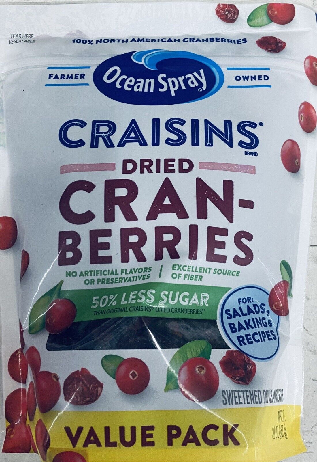 Ocean Spray ORIGINAL Craisins Dried Cranberries 50% LESS SUGAR 20 oz ...