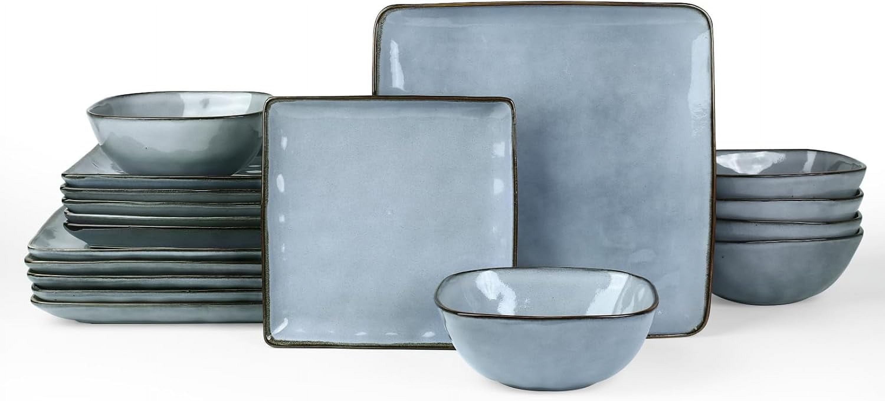 Ocean Square Plates and Bowls Set, 18 Pieces Dinnerware Sets, Dishes ...
