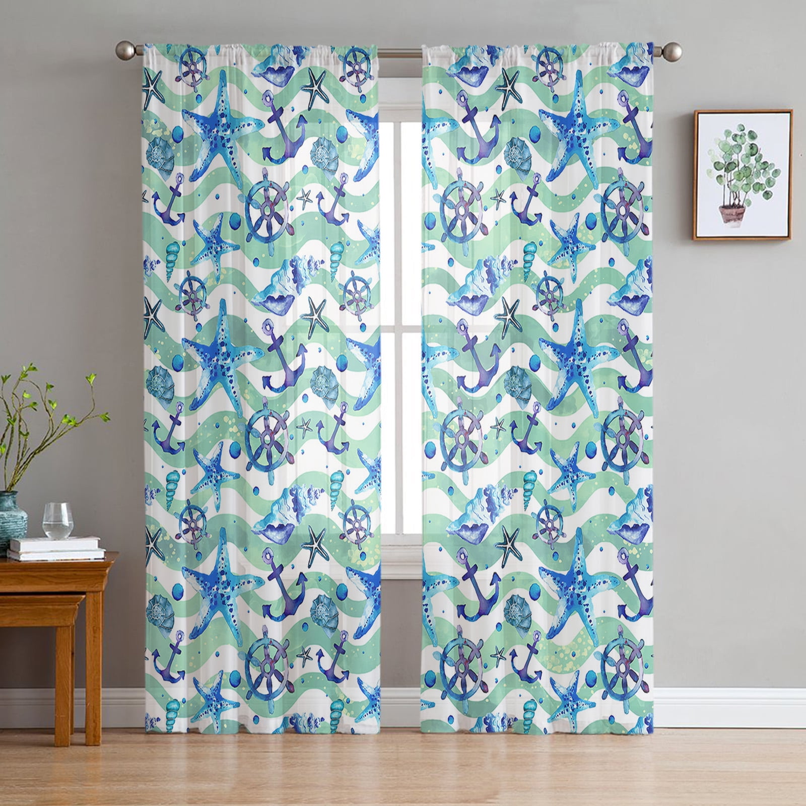 Ocean Star Anchor Marine Life Window Tulle Curtains for Living Room ...