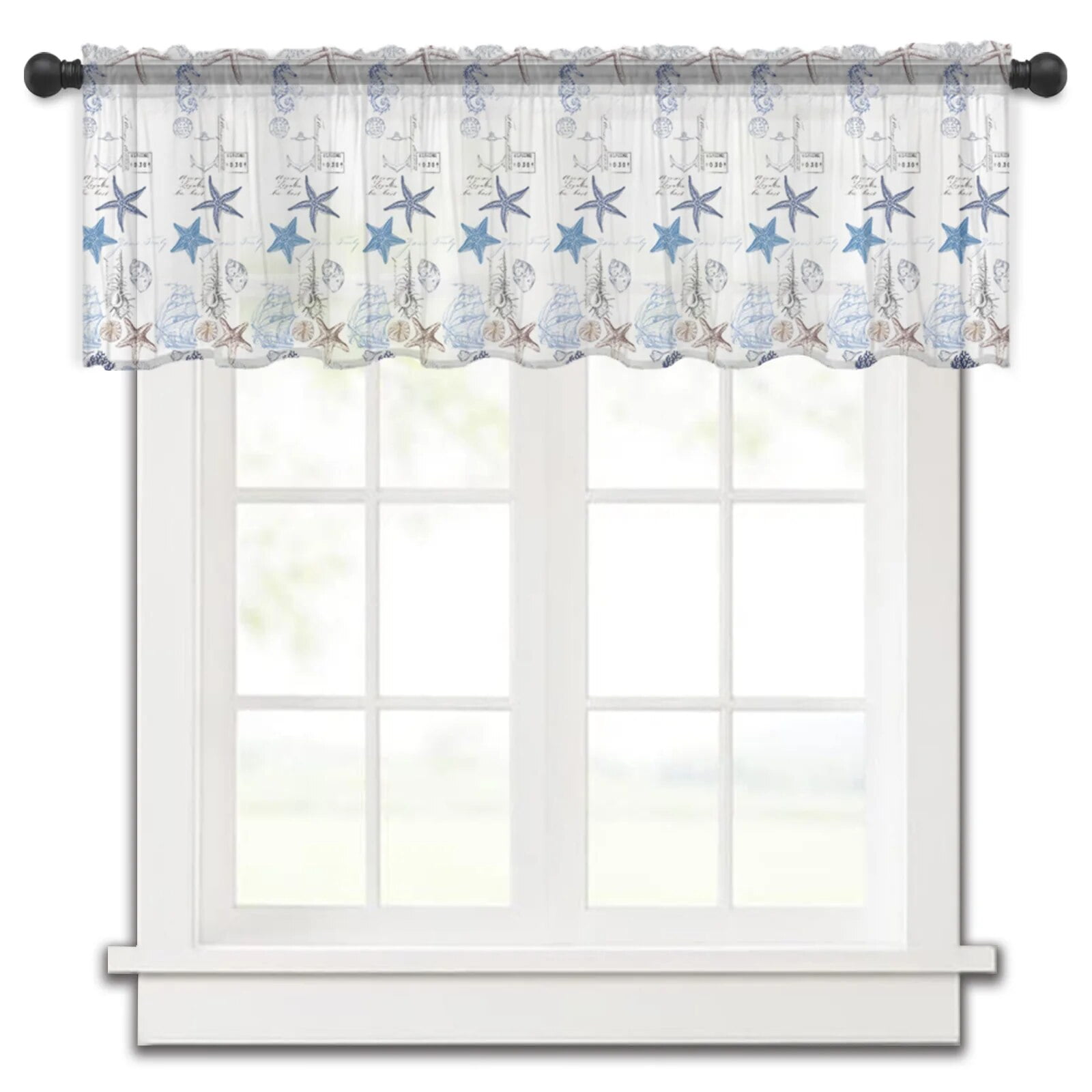 Ocean Star Coral Vessel Shell Short Tulle Half Curtains for Living Room ...