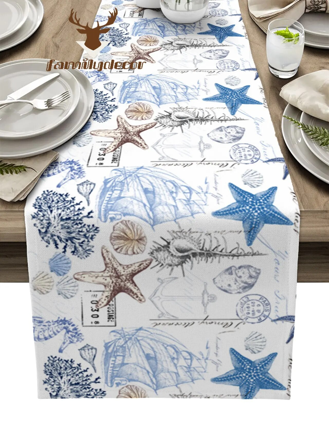 Ocean Star Coral Vessel Shell Table Runner Home Wedding Table Flag Mat ...