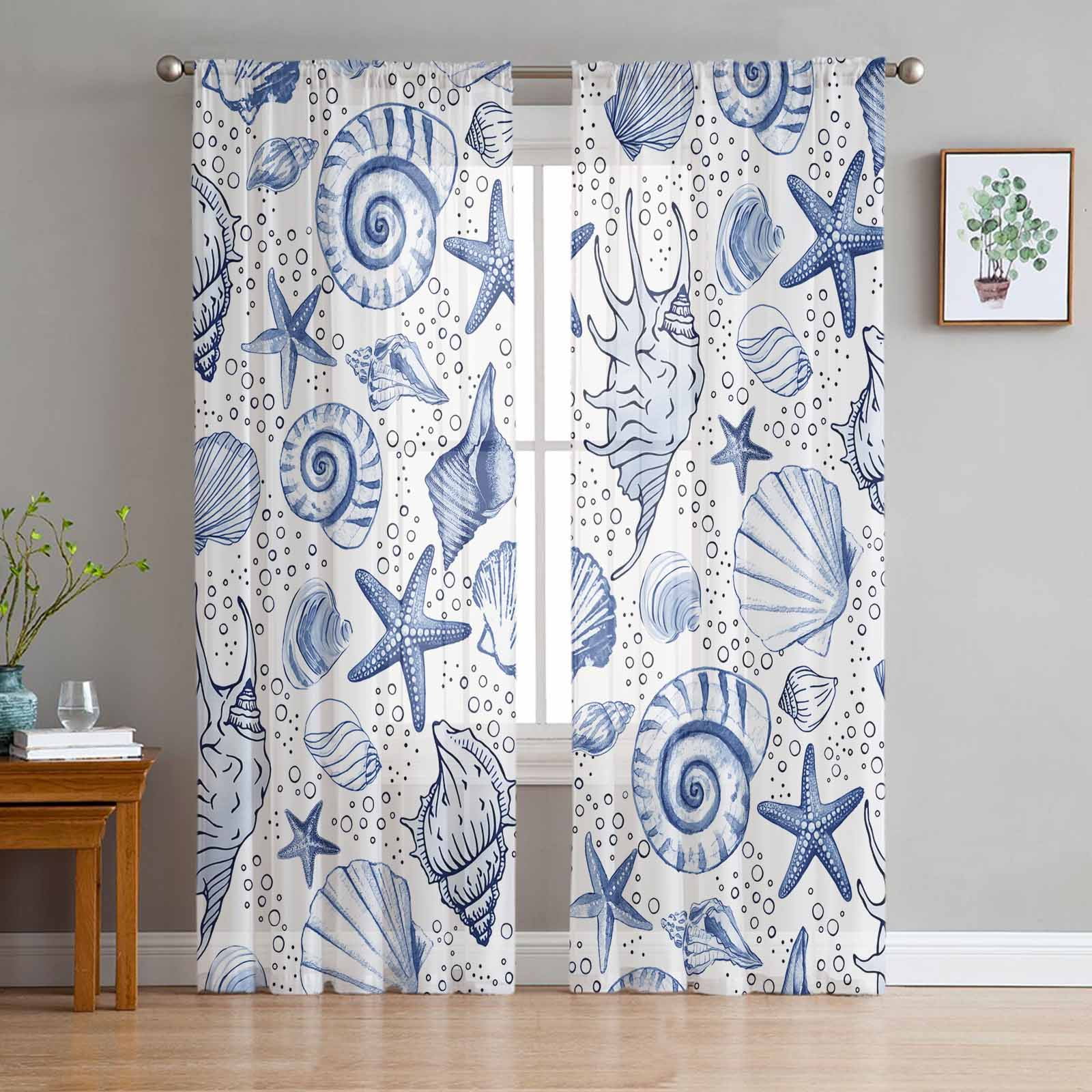 Ocean Star Shell Sheer Curtains for Living Room ration Window Curtains ...