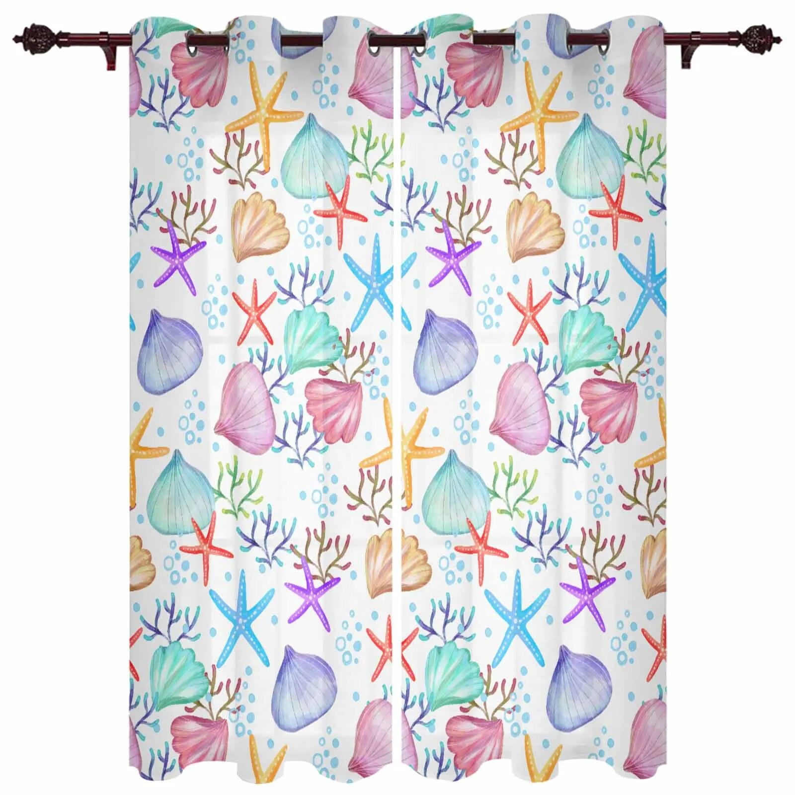 Ocean Star Shell Texture Modern Window Curtains for Living Room Luxury ...