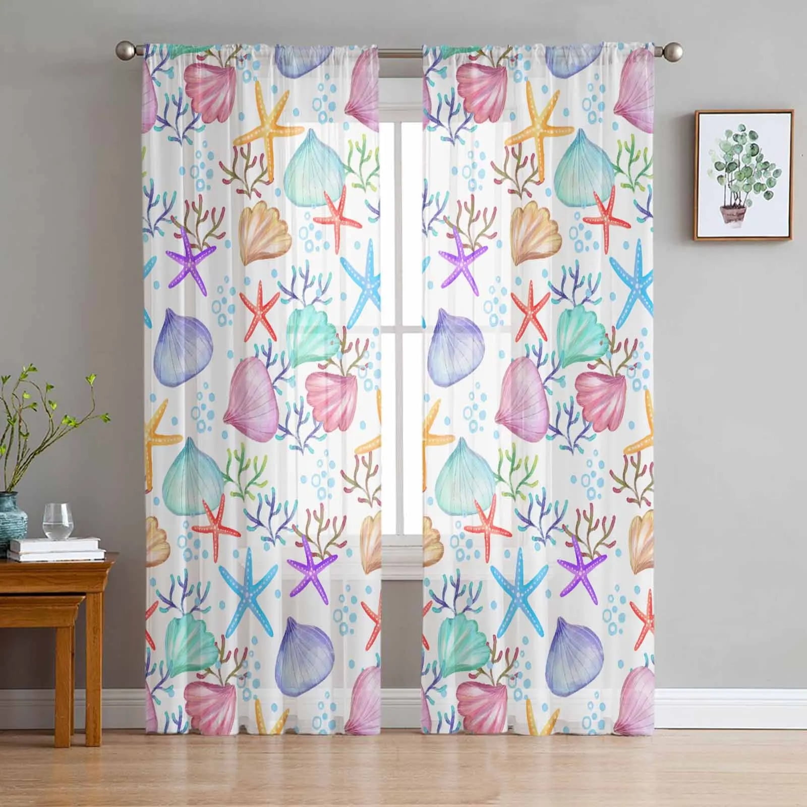 Ocean Star Shell Texture Voile Curtains for Bedroom Window Tulle ...